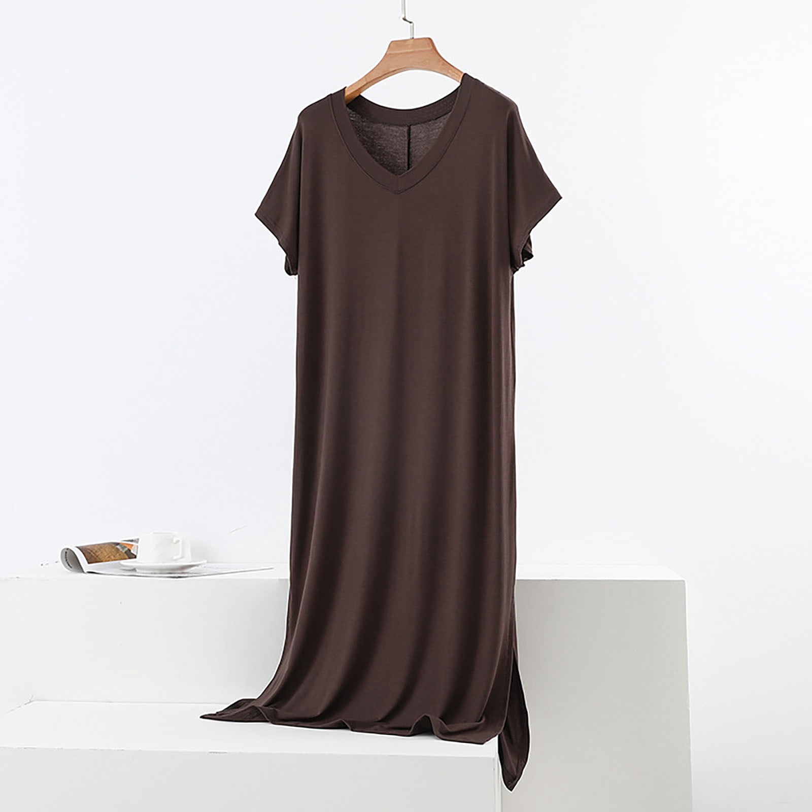 Sakmal Cotton Moomoo Womens Nightgown Split Yellow Long Cute Sleepshirt ...