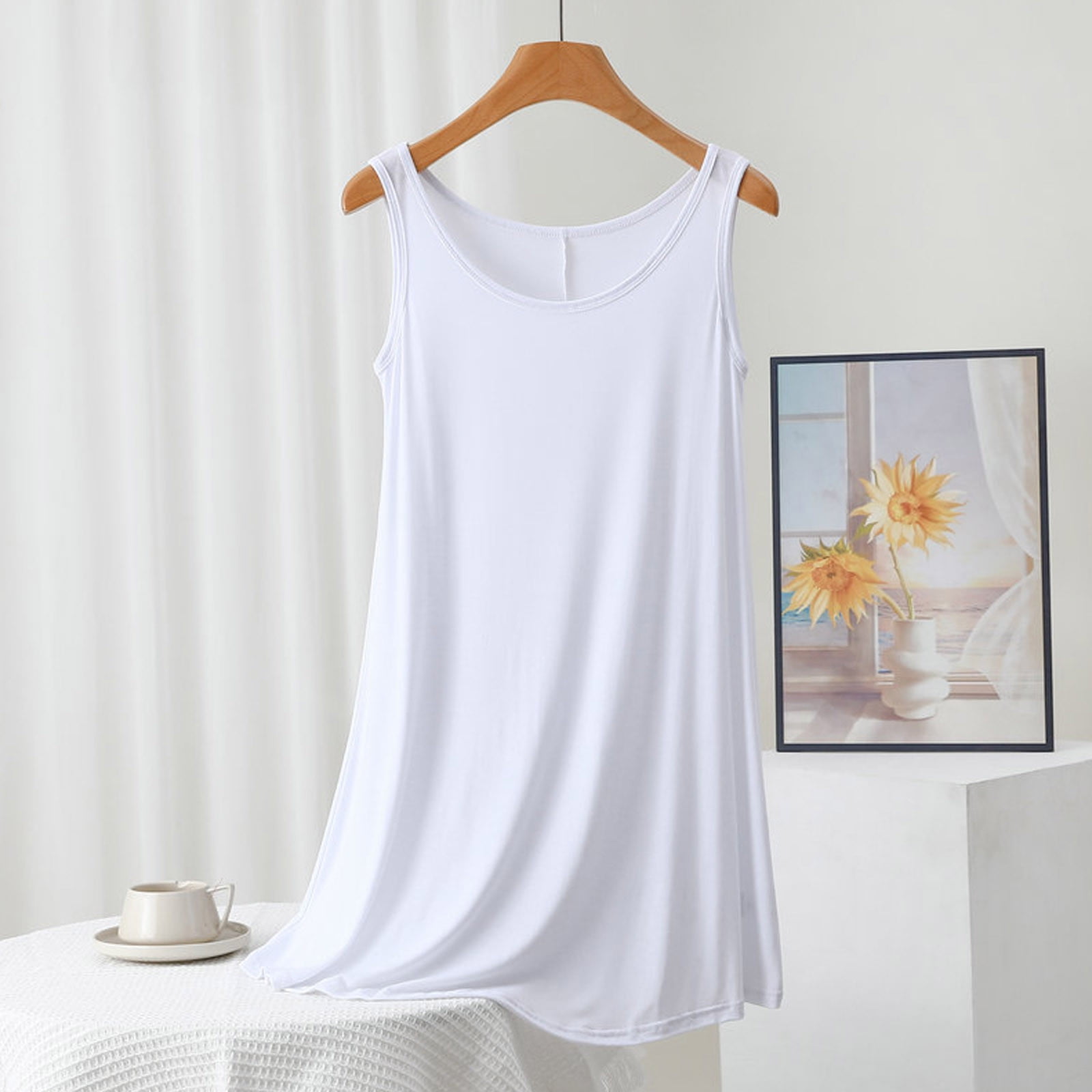 Sakmal Cotton Nightgowns for Women Soft Sleep Tanks White Plus Size ...