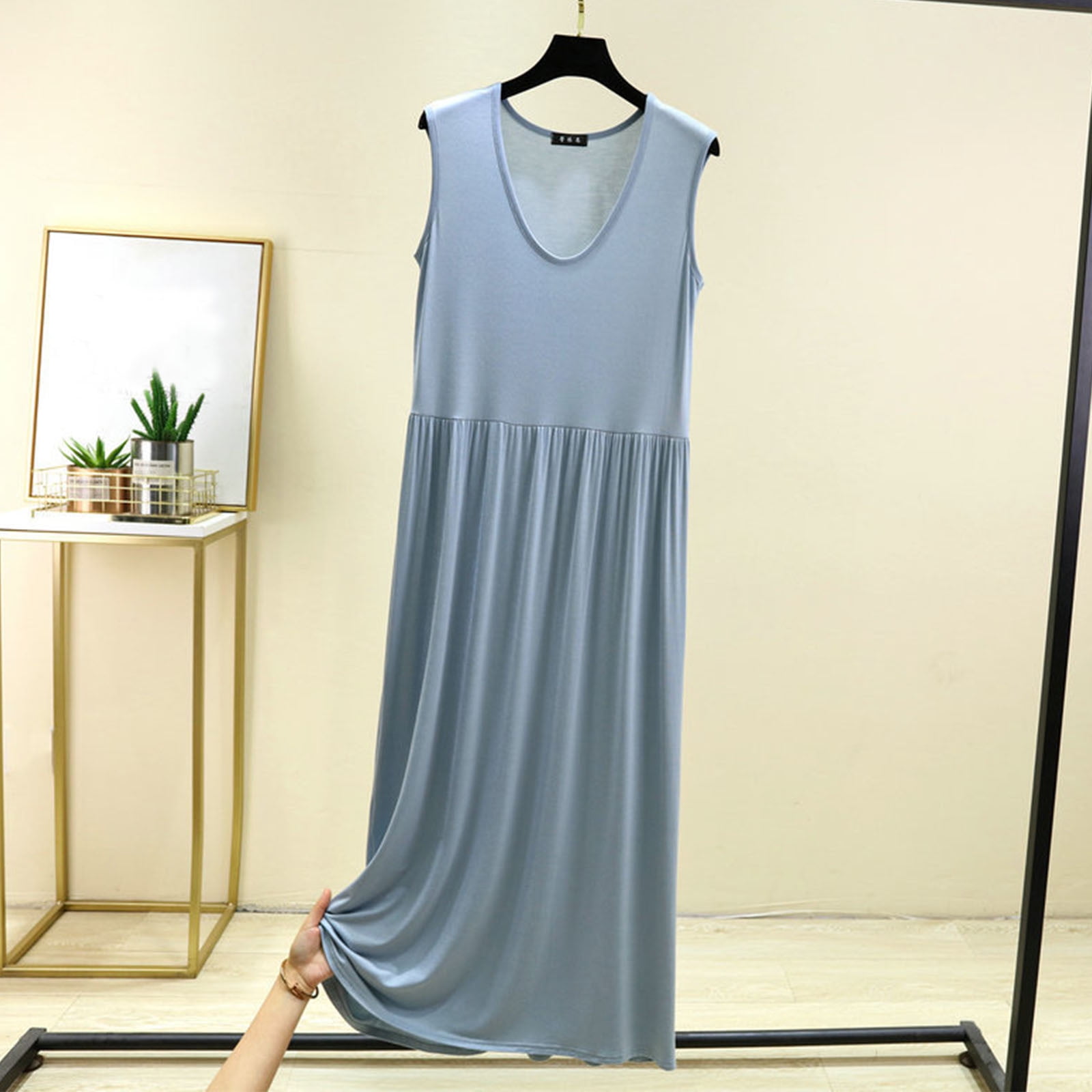 Sakmal Cotton Soft Nightgowns Women Sleep Tanks Pajama Dress Sleeveless ...