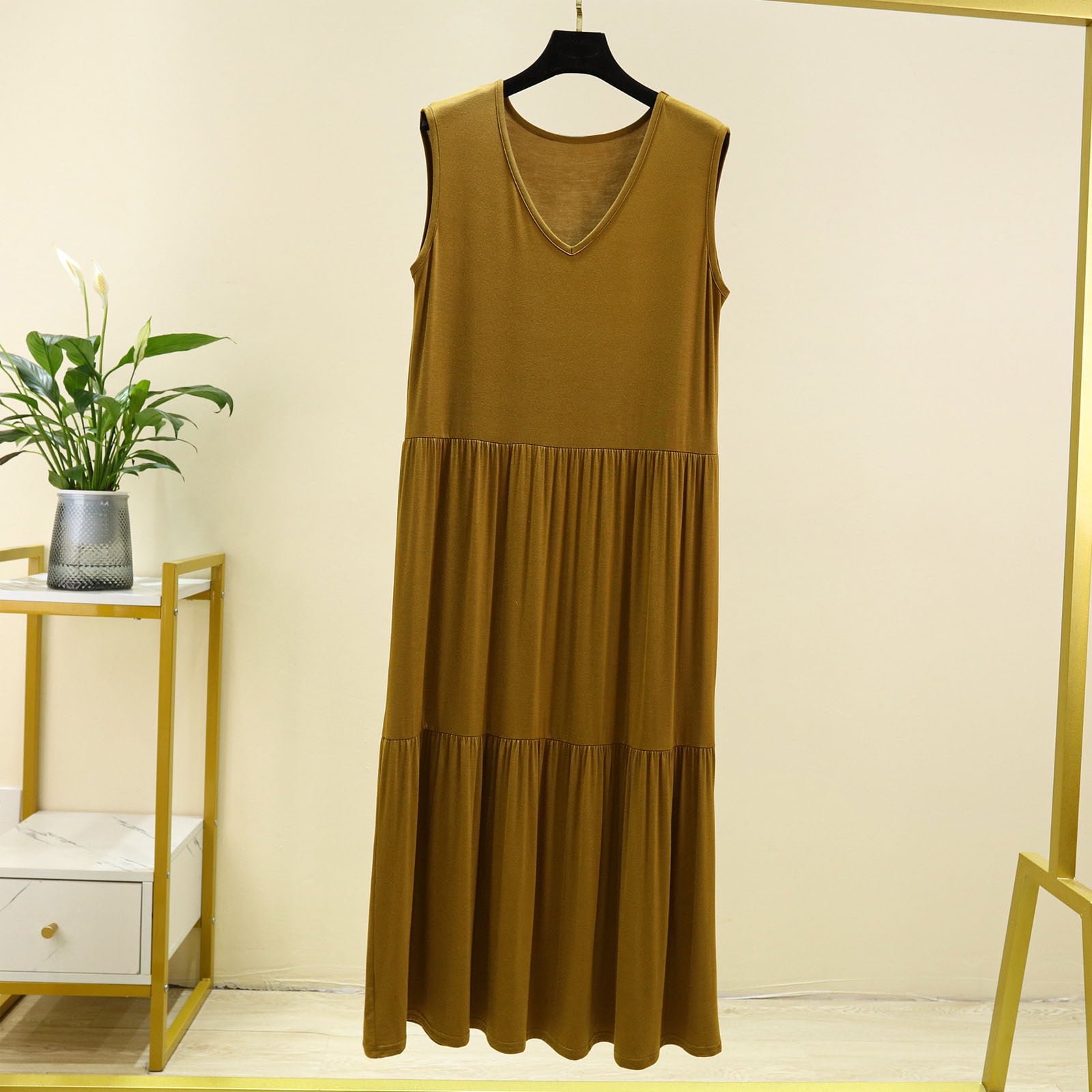 Sakmal Cotton Womens Nightgown Sleep Tanks Sleepshirt Brown Sleeveless ...