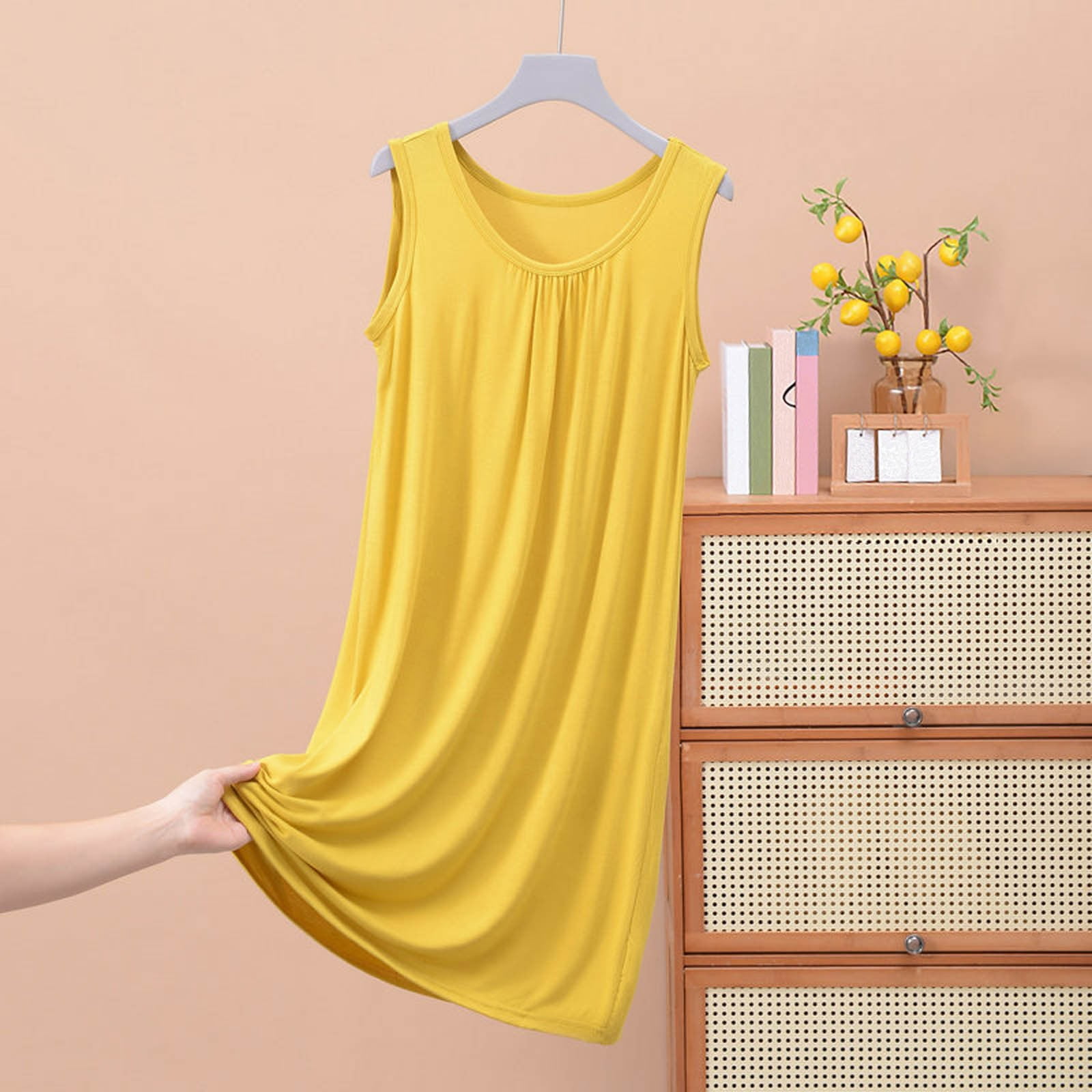 Sakmal Cotton Womens Nightgown Sleep Tanks Sleepwear Sleeveless Yellow ...