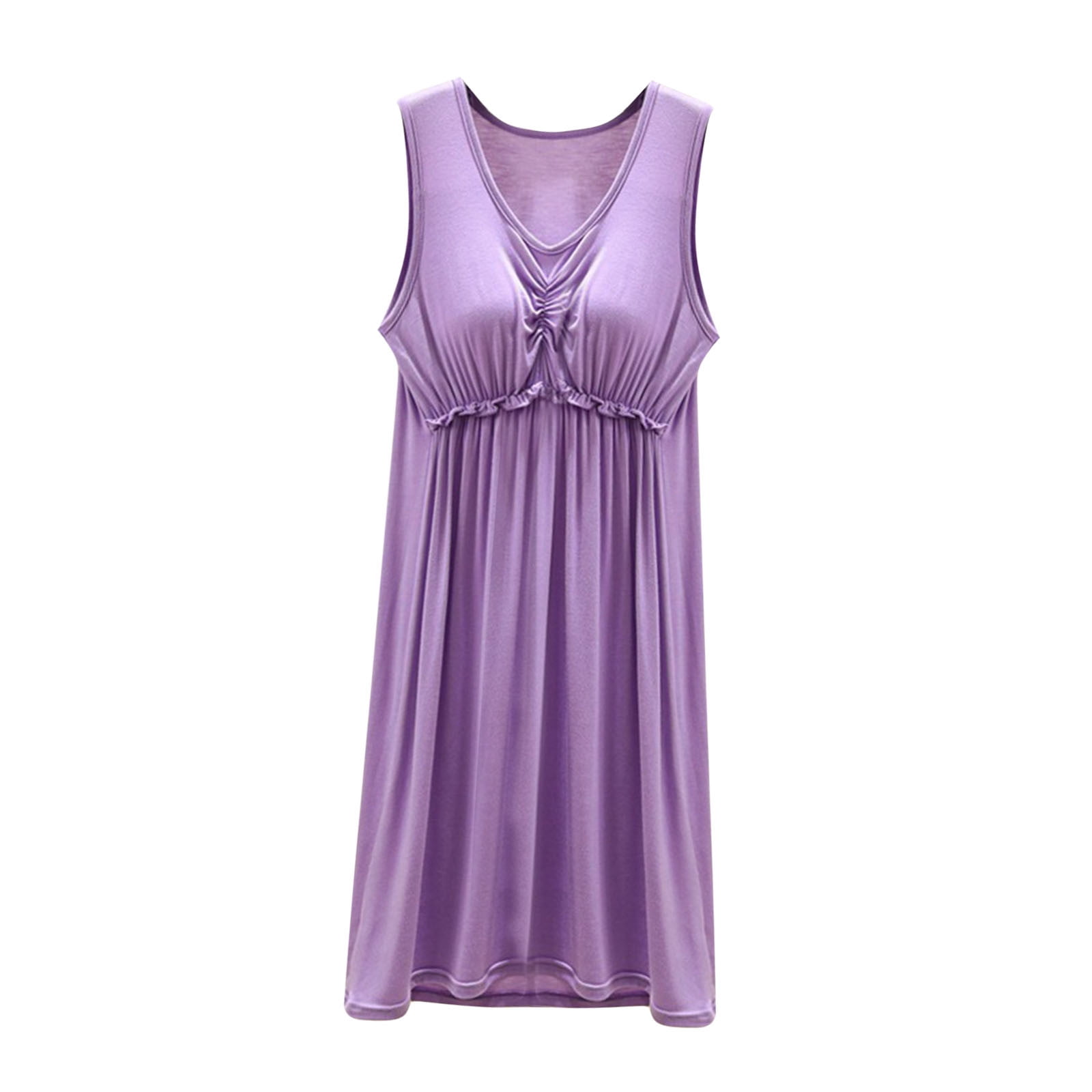 Sakmal Cotton Womens Nightgown Sleep Tanks with Padded Sleepwear Purple ...