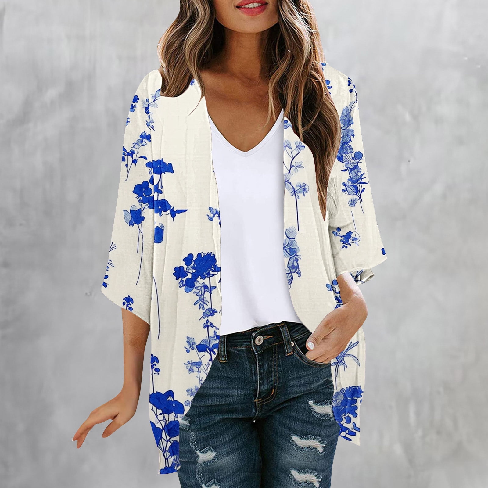 Sakmal Cover-Up Women'S Coats Under $10 Blue Elbow-Length Lightweight ...