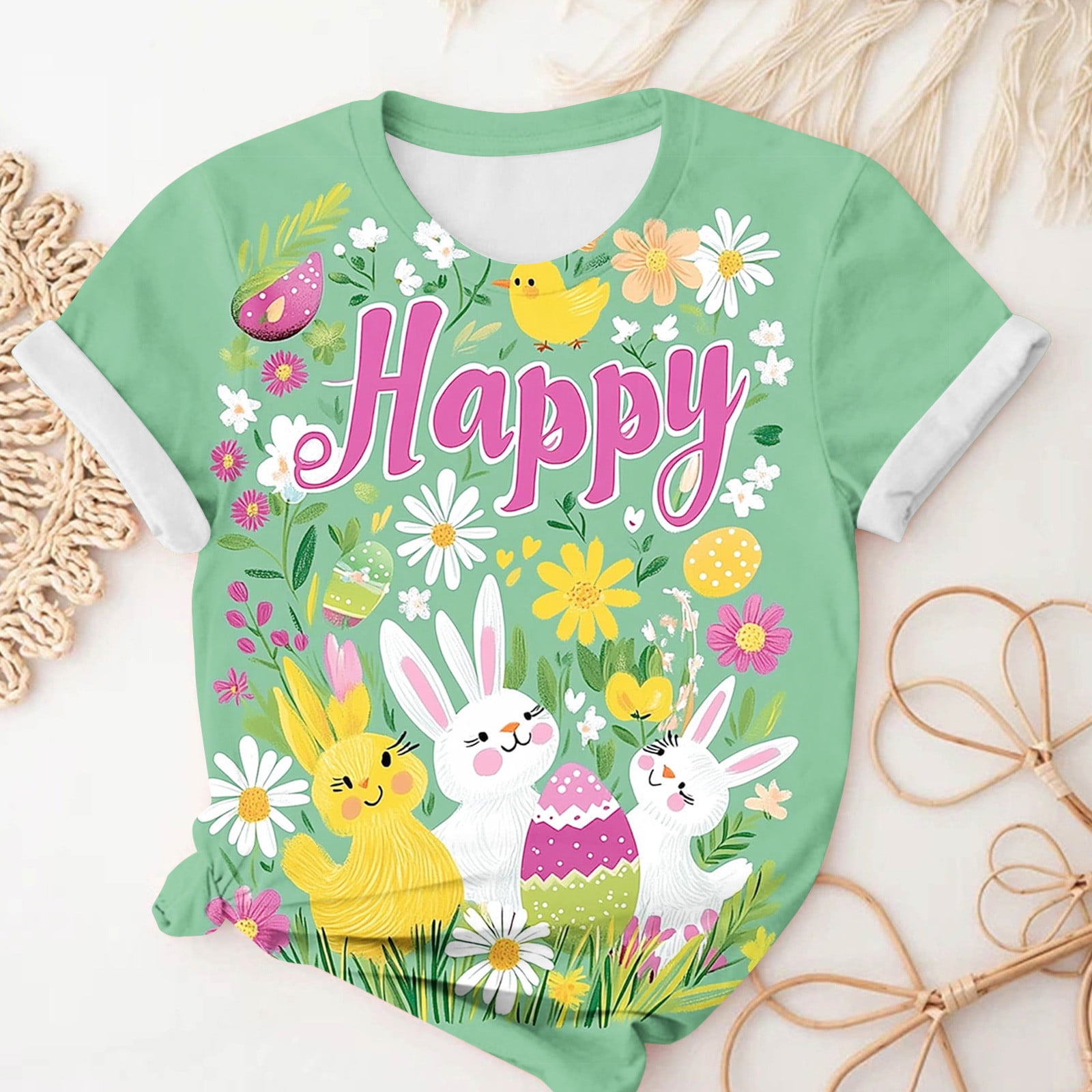 Sakmal Crew Neck Womens Shirts Casual Easter Short Sleeve Cute Shirts ...