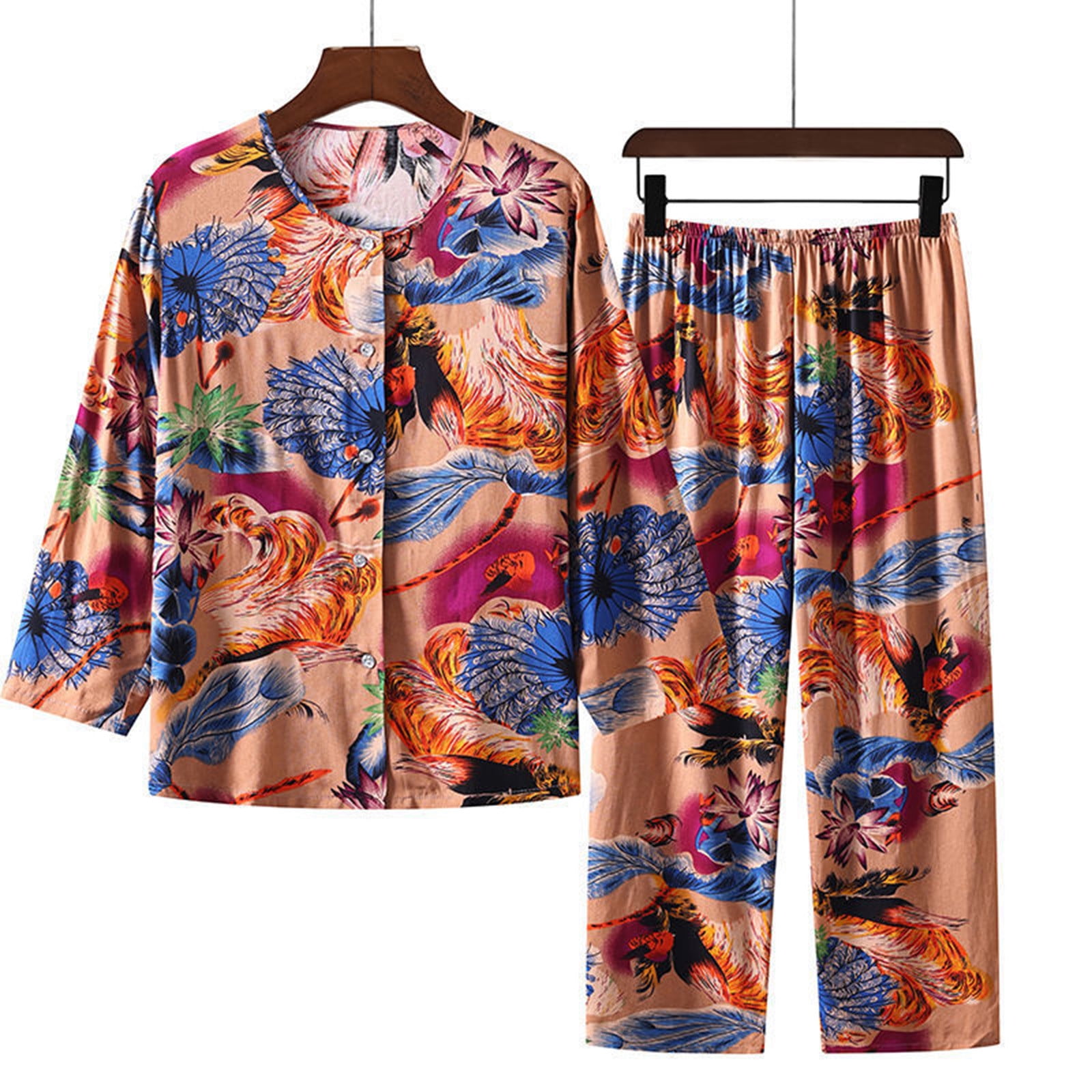 Sakmal Cropped Womens Pajamas Sets Plus Size 3/4 Sleeve Cotton and ...