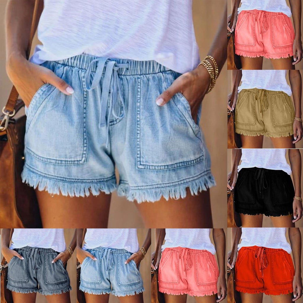 Sakmal Shorts Women Blue Cut-off Jean Denim Frayed Hem Ripped Shorts ...