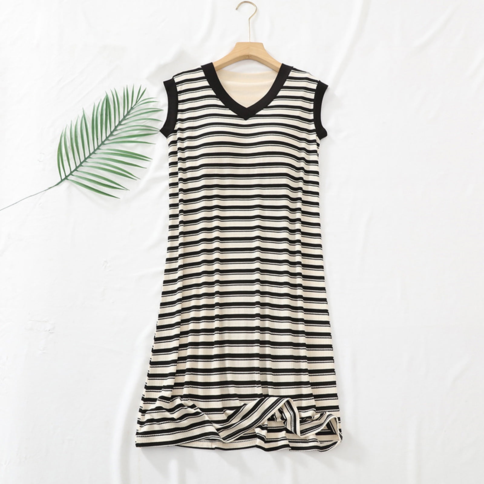 Sakmal Cute Moo Moos for Women Long Cotton Black Sleep Dress Sleeveless ...