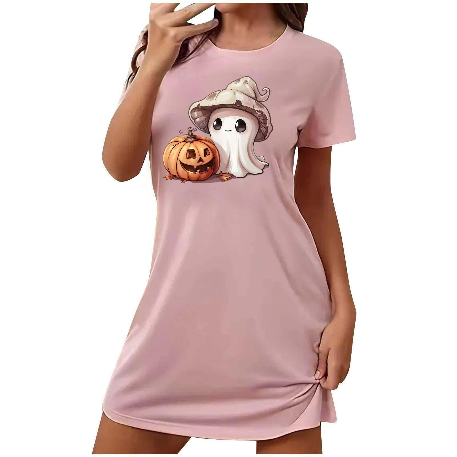 Sakmal Cute Sleep Dress for Women Halloween Night dress Pink Ghost and ...