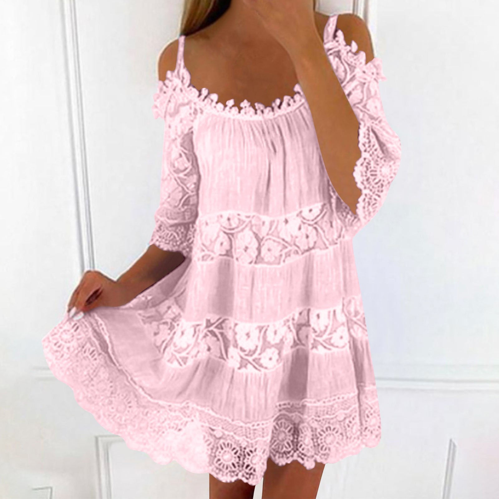 Sakmal Cute Womens Dresses Spring Petite Sundress Mini Pink Dress Lace ...