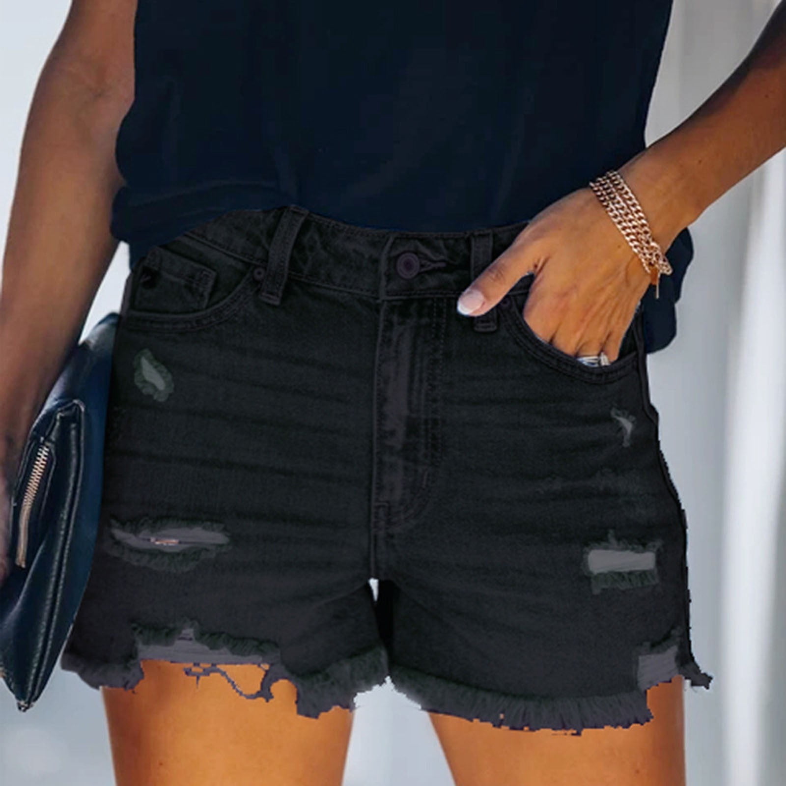 Sakmal Denim Jean Shorts Womens Ripped Black Stretchy Cut-off Comfy 5 ...