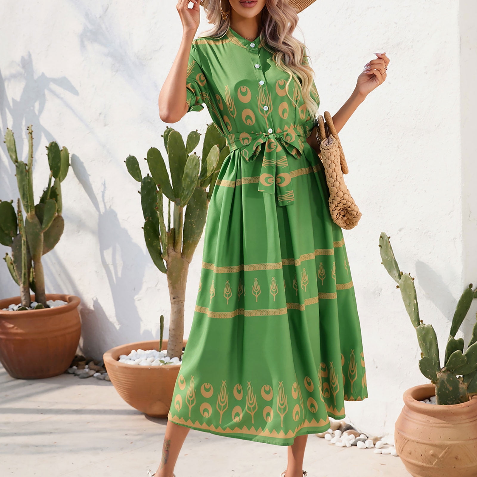Sakmal Derby Spring Dresses for Women 2025 Fashion Long Green Shirt ...