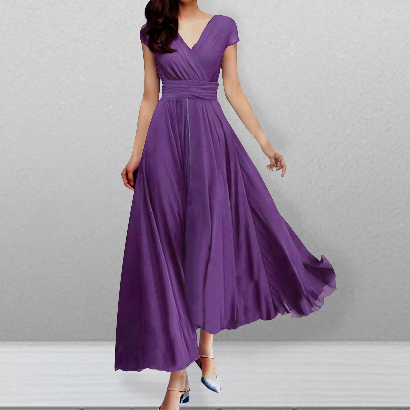 Sakmal Dresses for Women 2024 Evening Gown Flowy Solid Purple Short ...