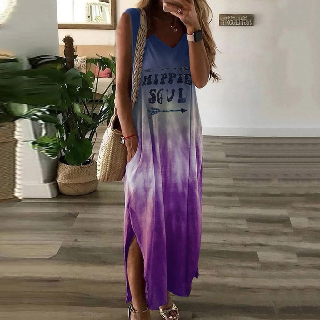 Sakmal Dresses for Women Maxi Shift Dress Loose Casual Gradient Hippie ...