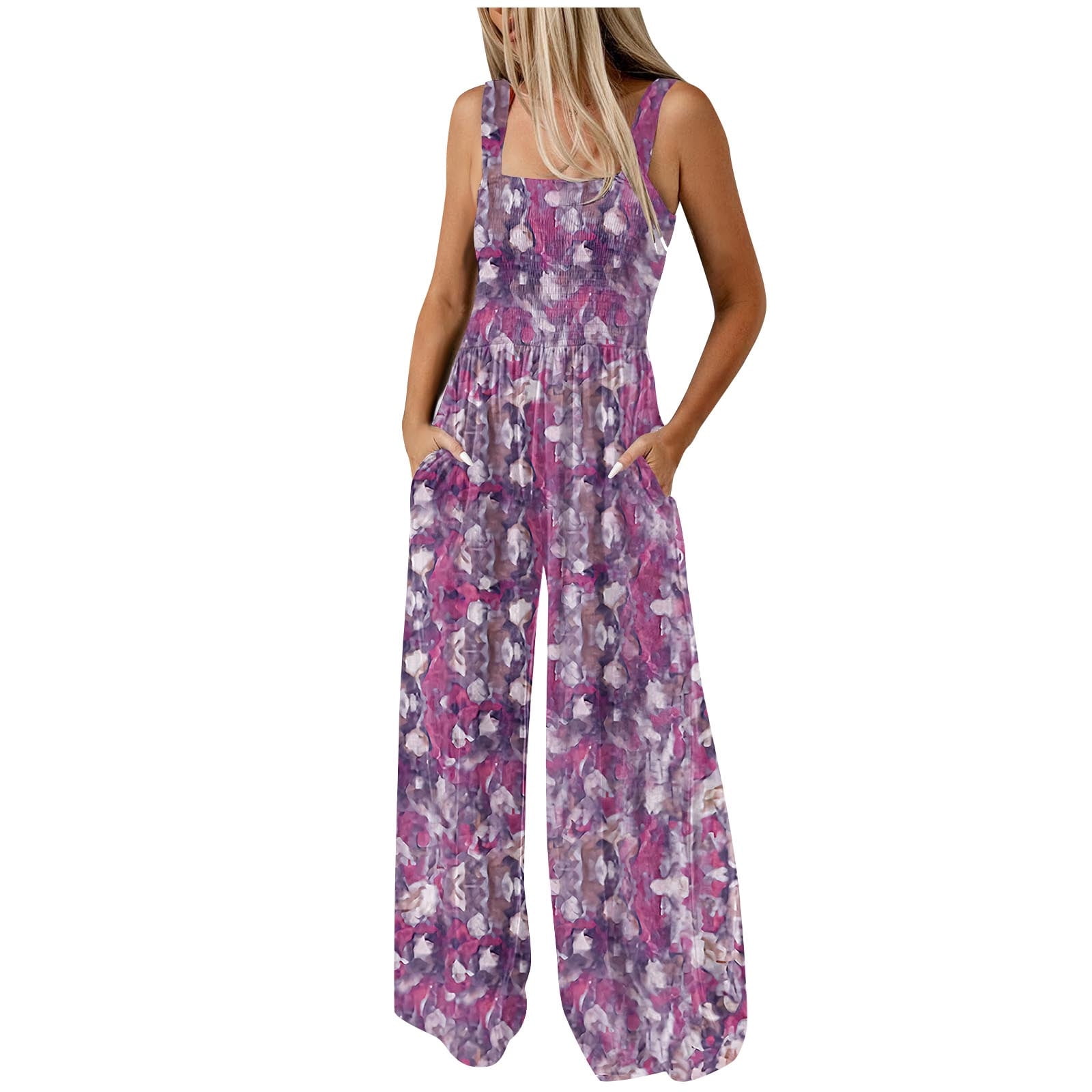 Sakmal Dressy Womens Jumpsuit Boho Sleeveless Purple Flowy Overalls ...