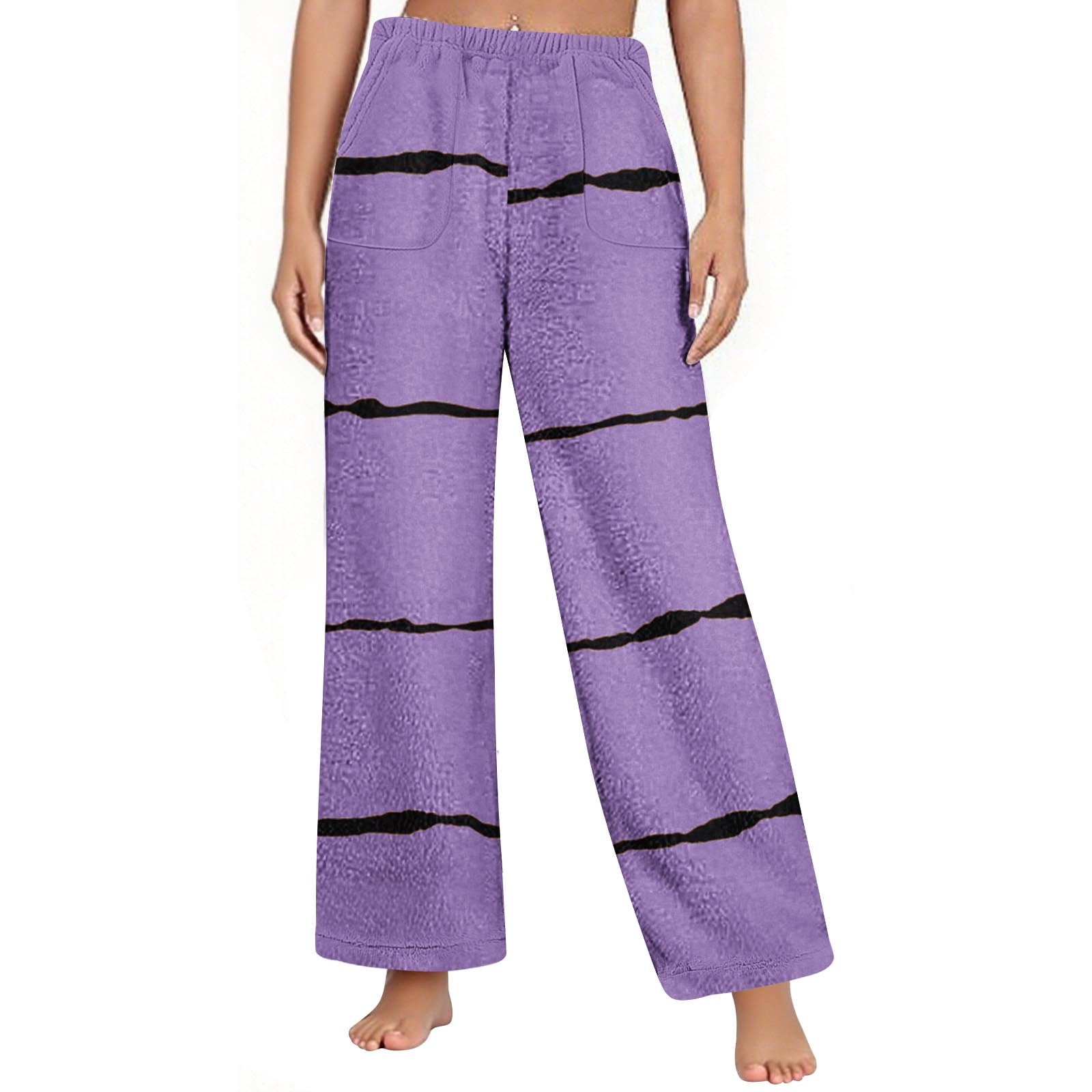 Sakmal Elastic Waist Sleep Pants for Women Fleece Plus Size Flannel ...