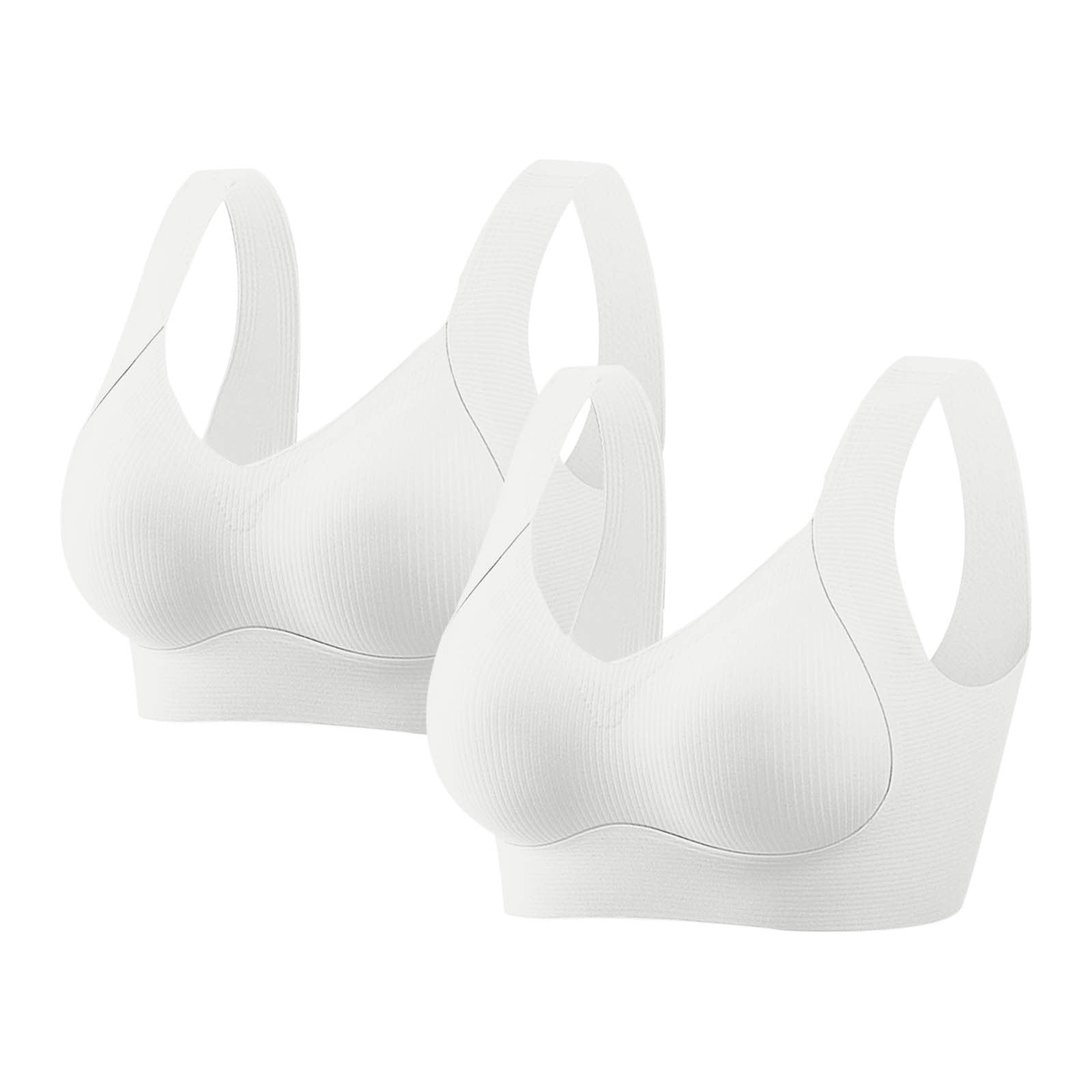 Sakmal Everyday Bras for Women Bralette Plus Size 2-Pack White Comfort ...