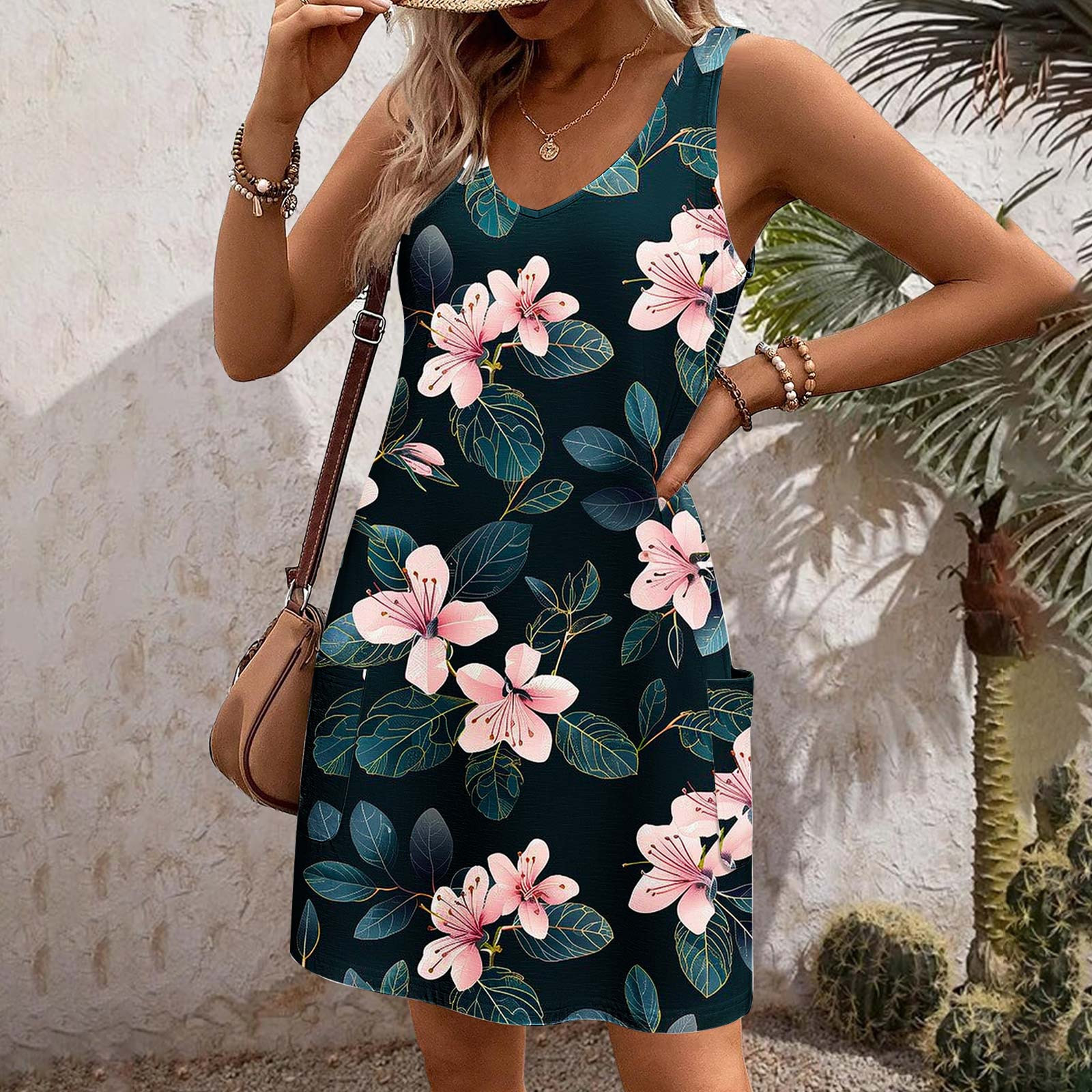 Sakmal Floral Dresses for Women 2024 Comfy Loose Fit Blue Sleeveless ...