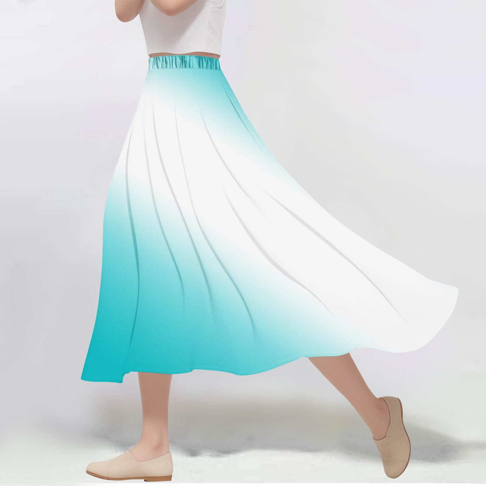 Sakmal Flowy Skirt Maxi Blue Ruffle High Waisted Gradient A line Skirts ...