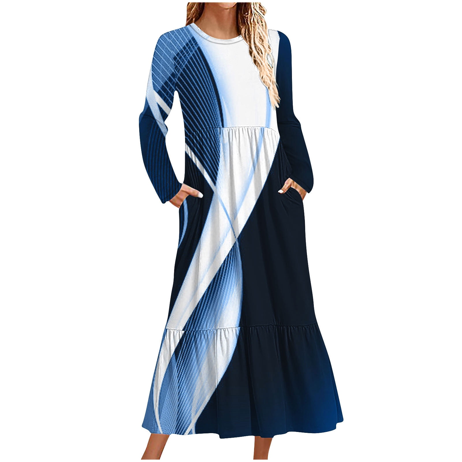 Sakmal Flowy Spring Dresses for Women 2025 Sundress Long Blue Beach ...