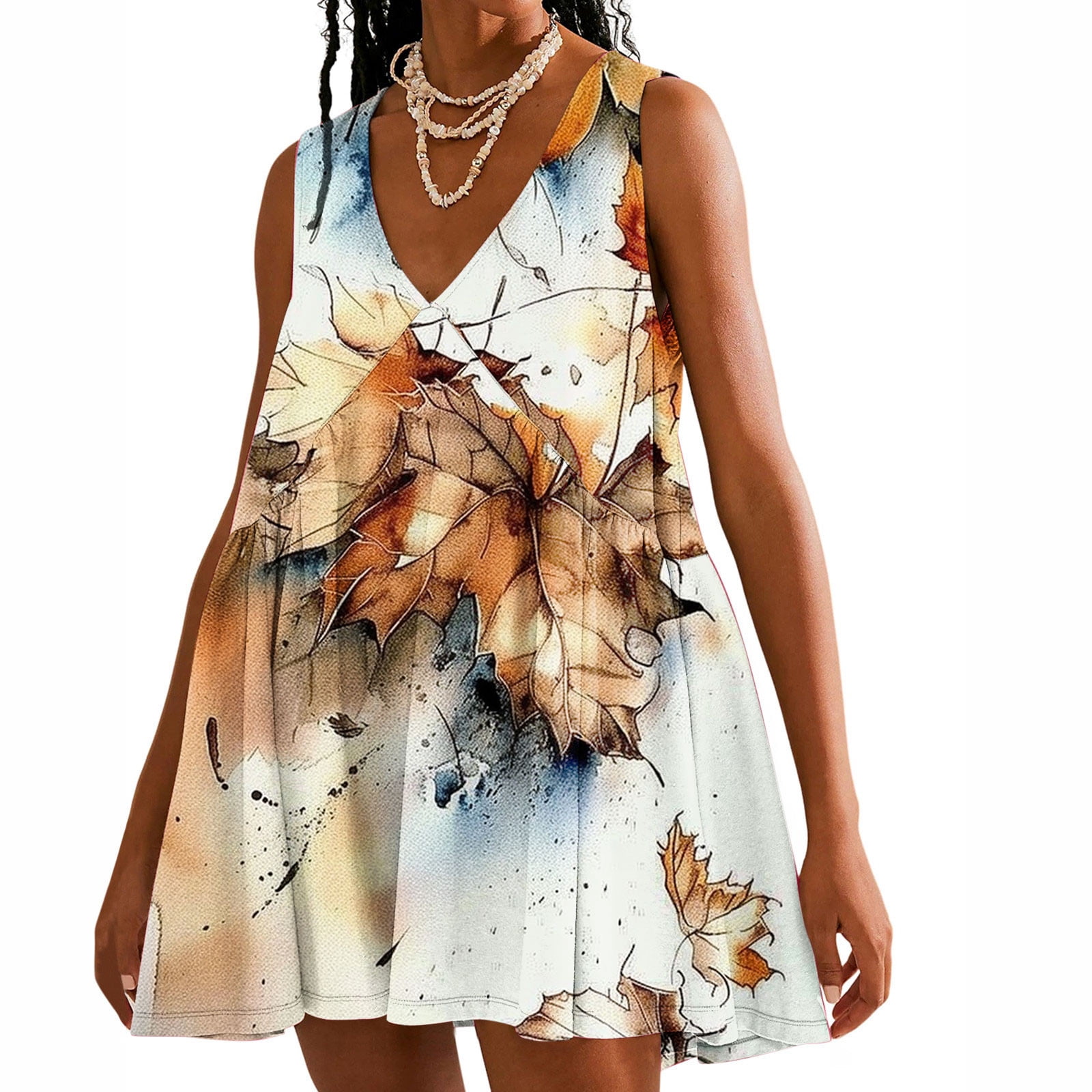 Sakmal Graphic Summer Dresses for Women 2024 Basic Brown Sleeveless ...