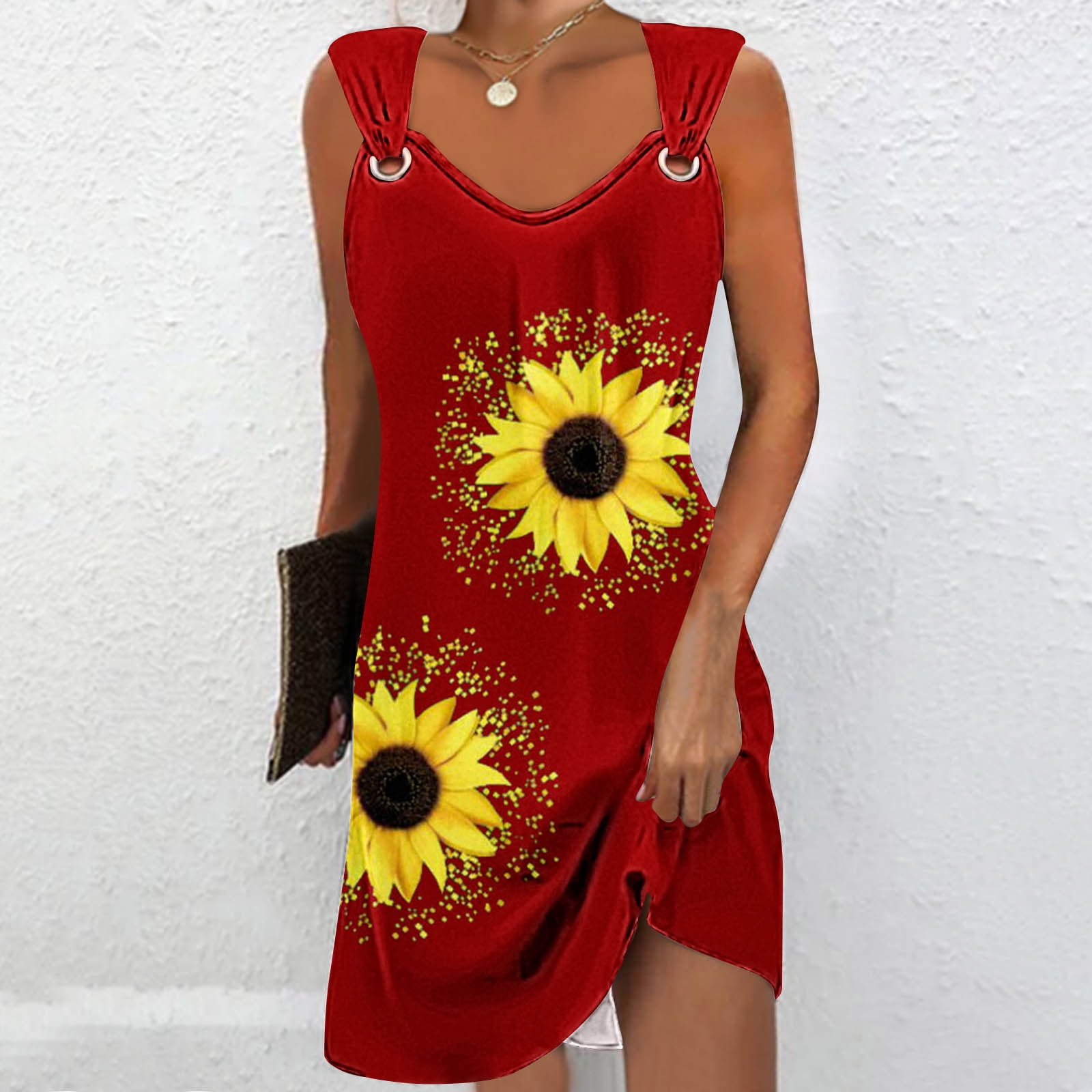 Sakmal Graphic Womens Dresses Plus Size Sleeveless Scoop Neck Red Sun ...