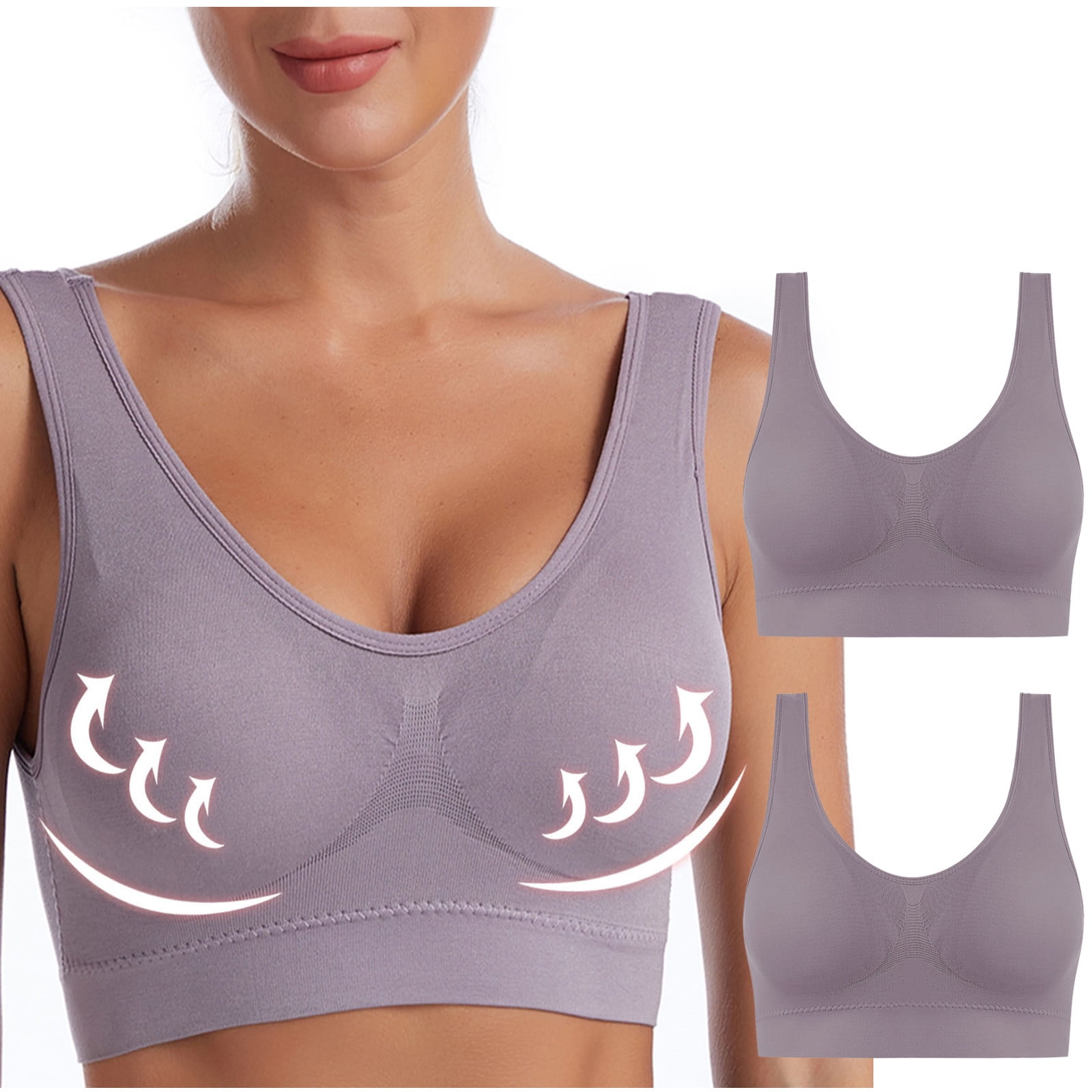 Sakmal Gray Bras for Women Trendy Full Figure 2 Pack Wireless Bra Girls Bra - Walmart.com