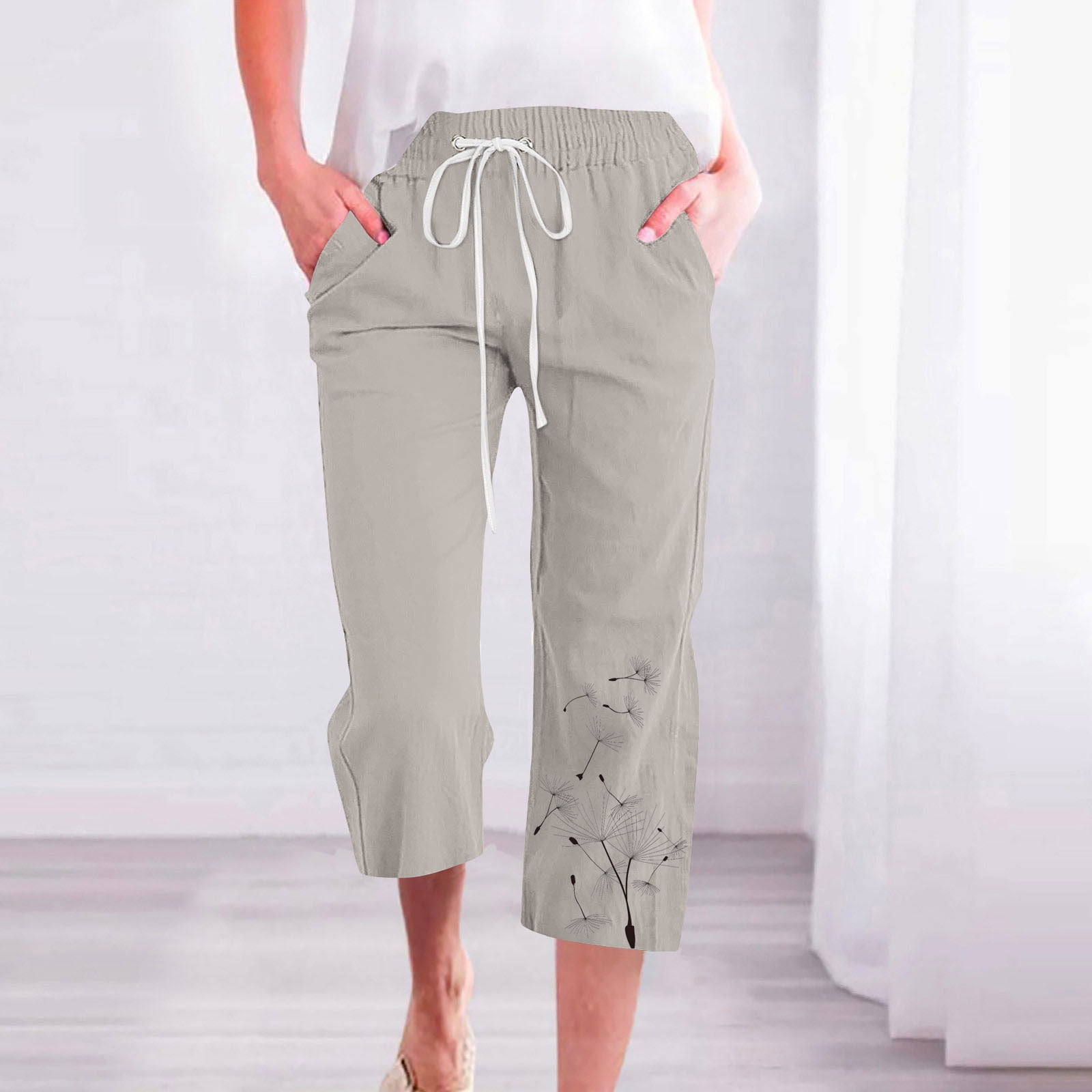 Sakmal Gray Capri Pants for Women Casual Straight Leg Beach Plus Size 7 ...