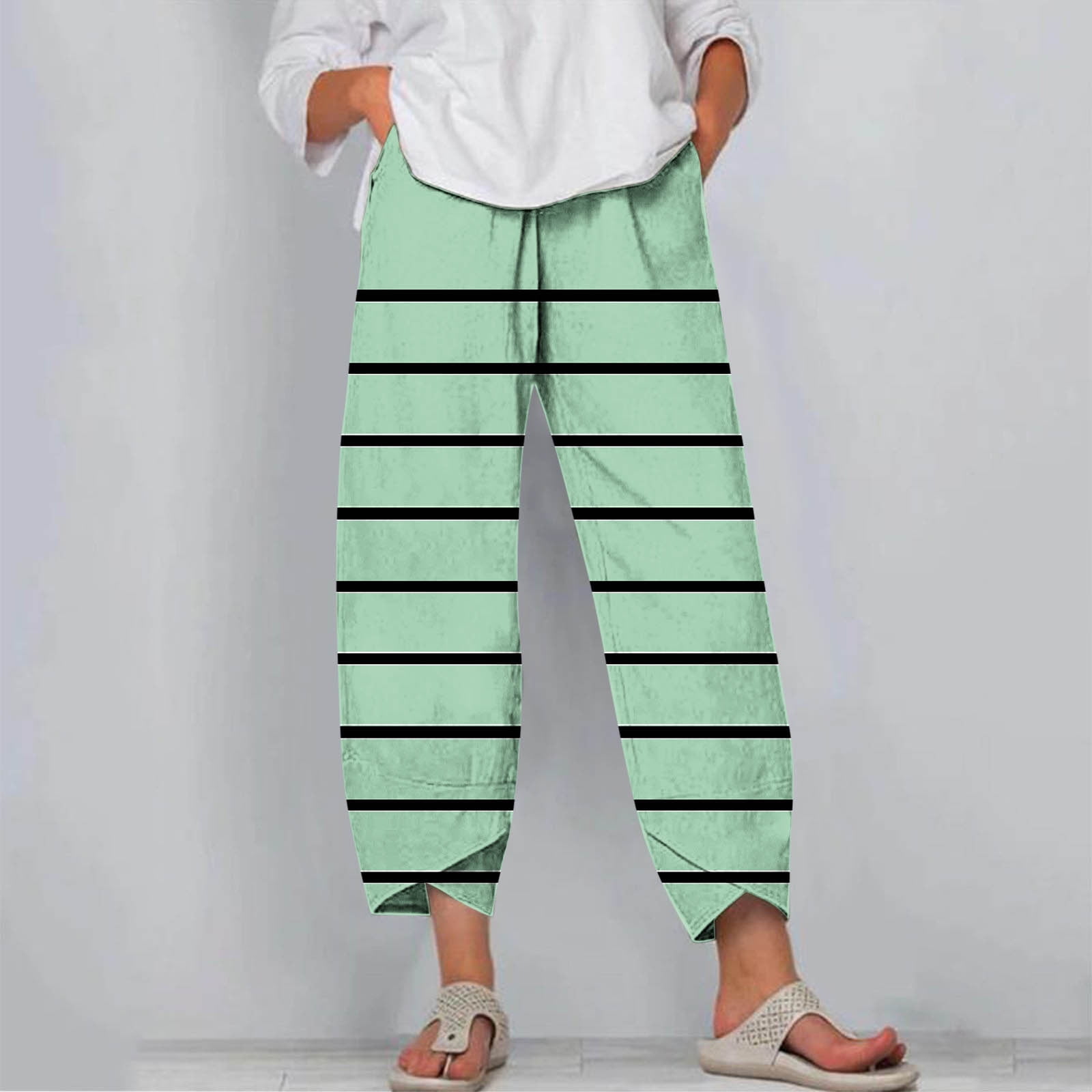 Sakmal Green Capri Pants for Women Work Travel Casual Straight Leg ...