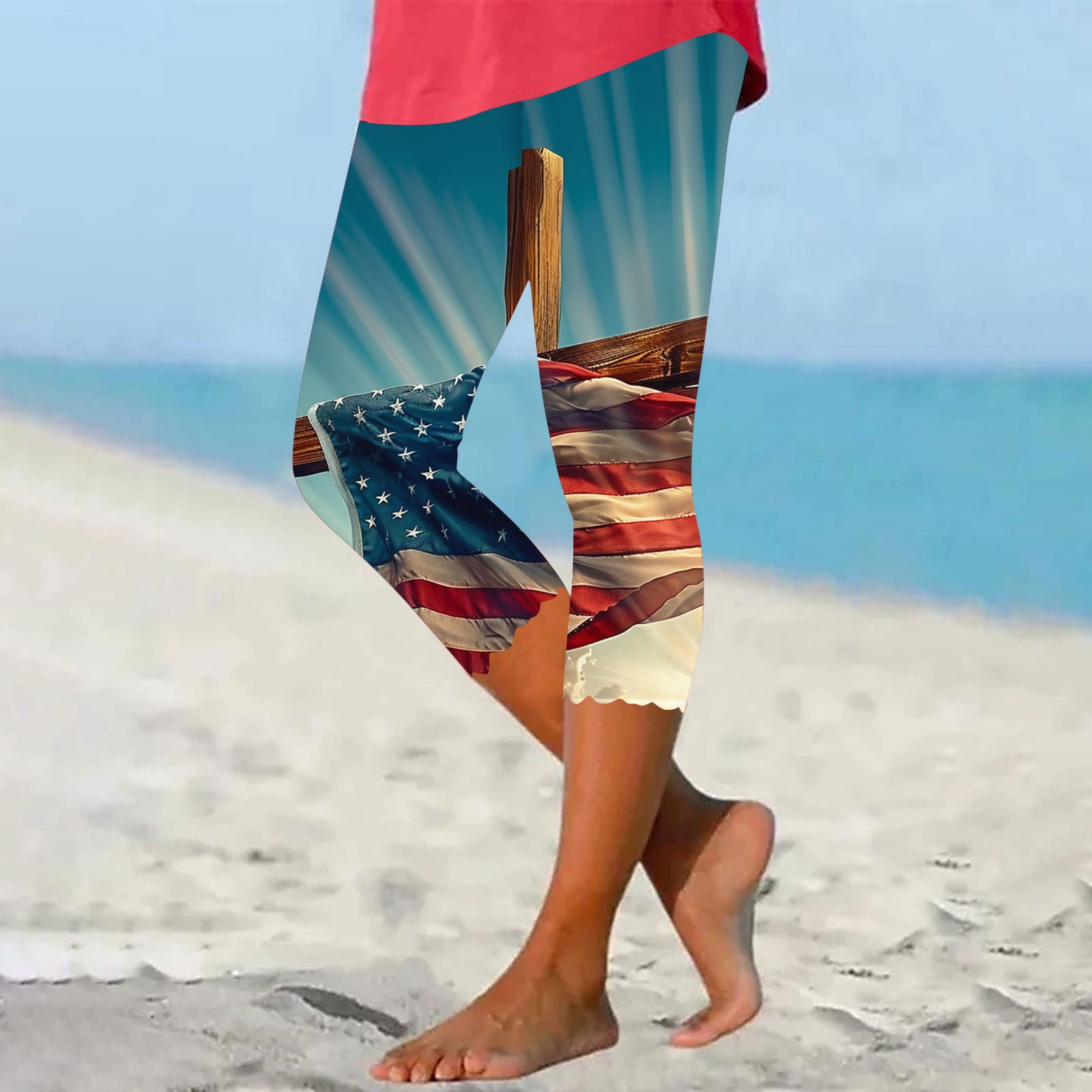 Sakmal Independence Day Capri Pants for Women Slim Leg Plus Size Blue ...