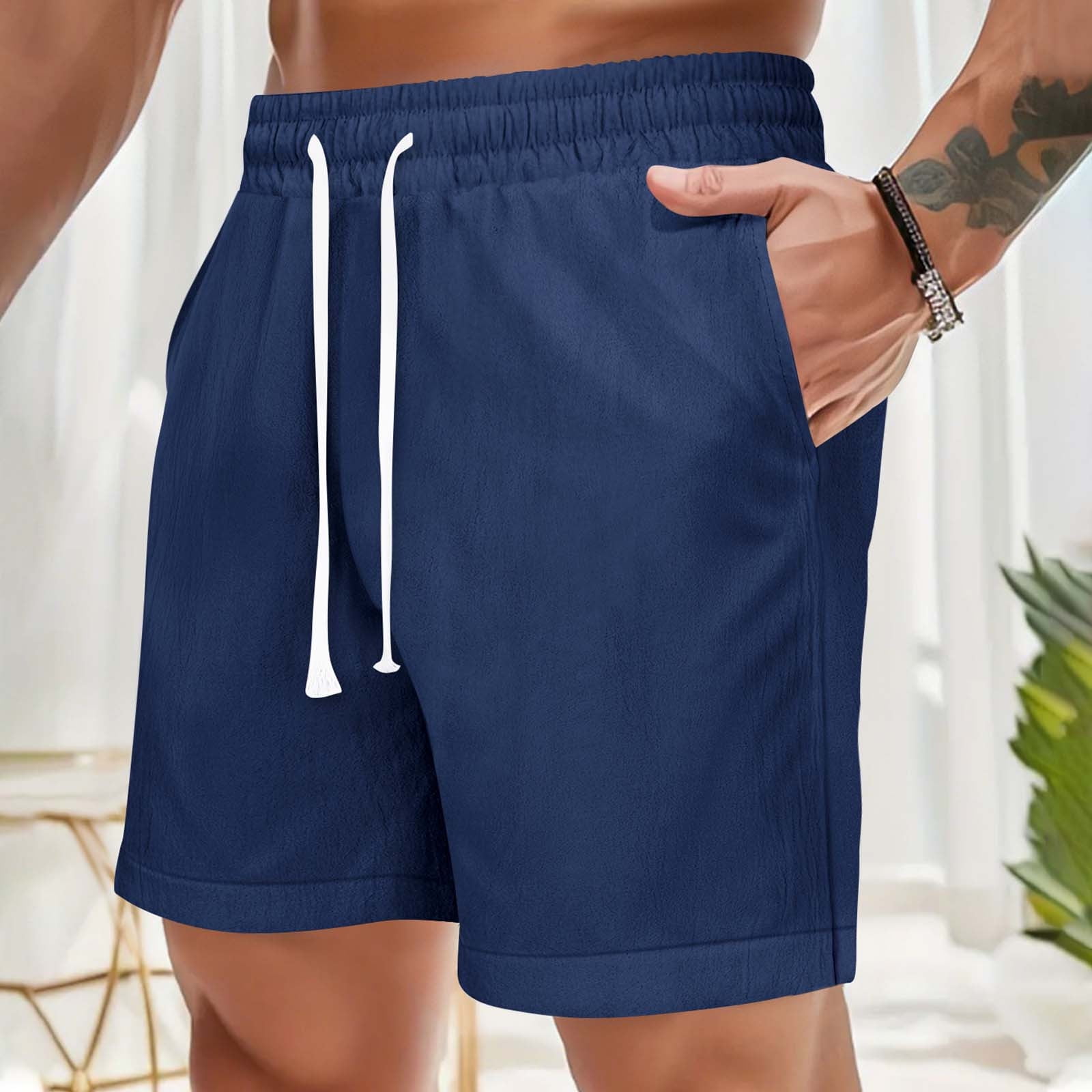 Sakmal Knee Length Mens Shorts Bermuda Cotton Linen Board with Pockets ...