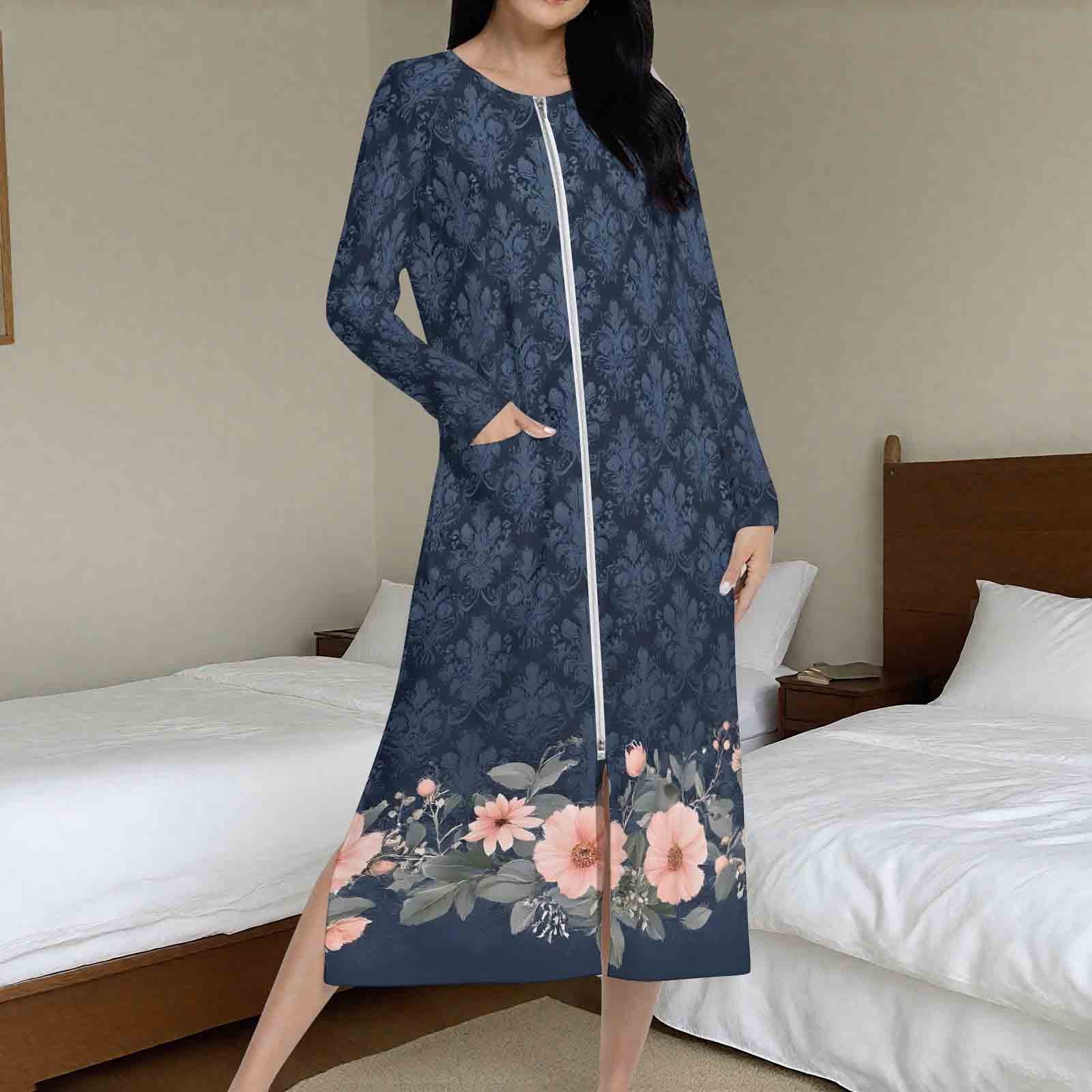 Sakmal Lightweight Women Robes Satin Long Length Zip Front Sleepwear ...