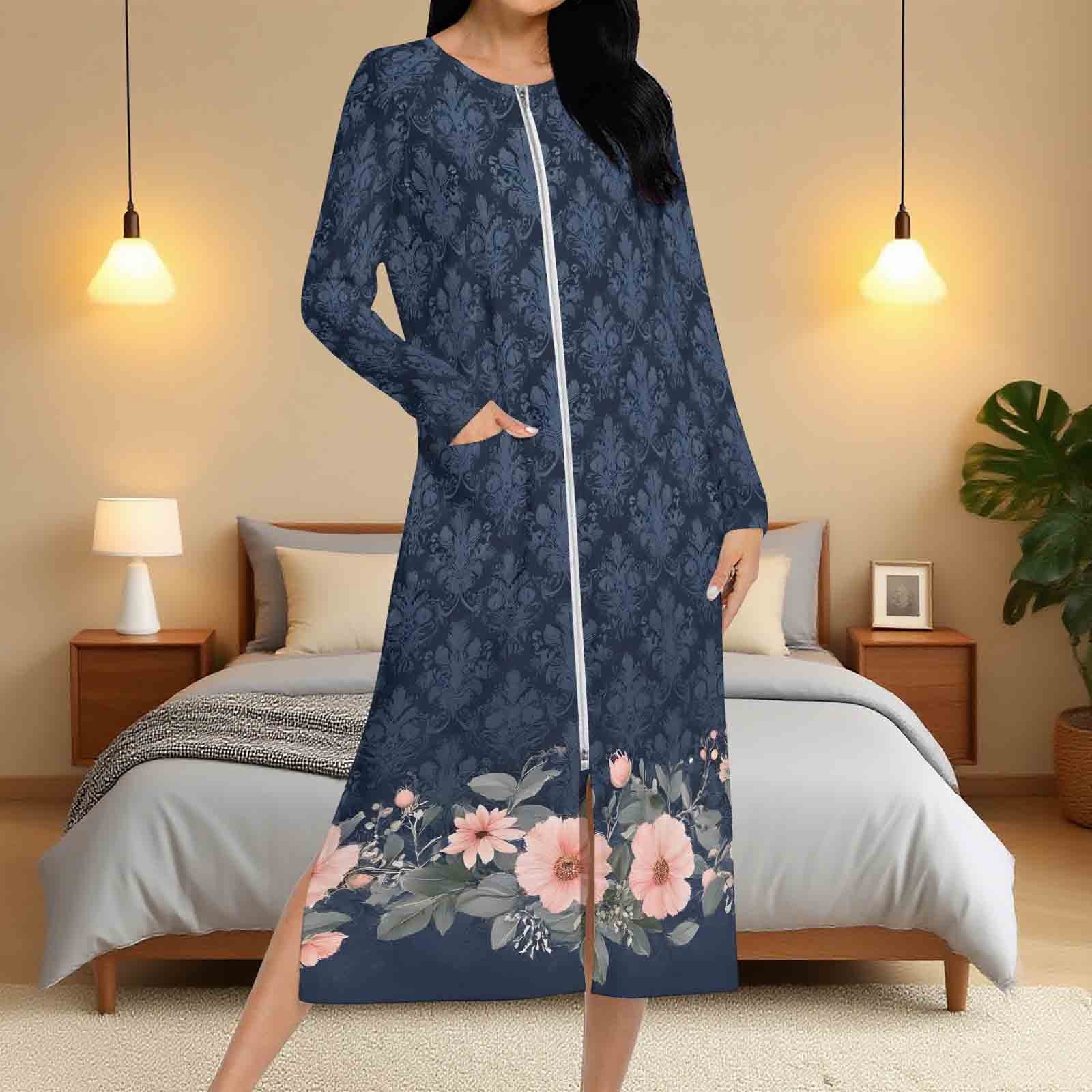 Sakmal Long Length Women's Robes Satin Kimono Zip Front Bathrobe for ...