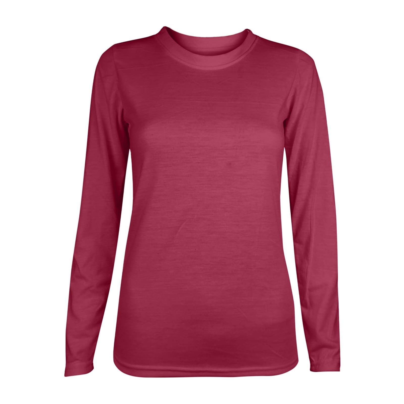 Sakmal Long Sleeve Summer Tops for Women Red Solid Crew Neck T-Shirts ...