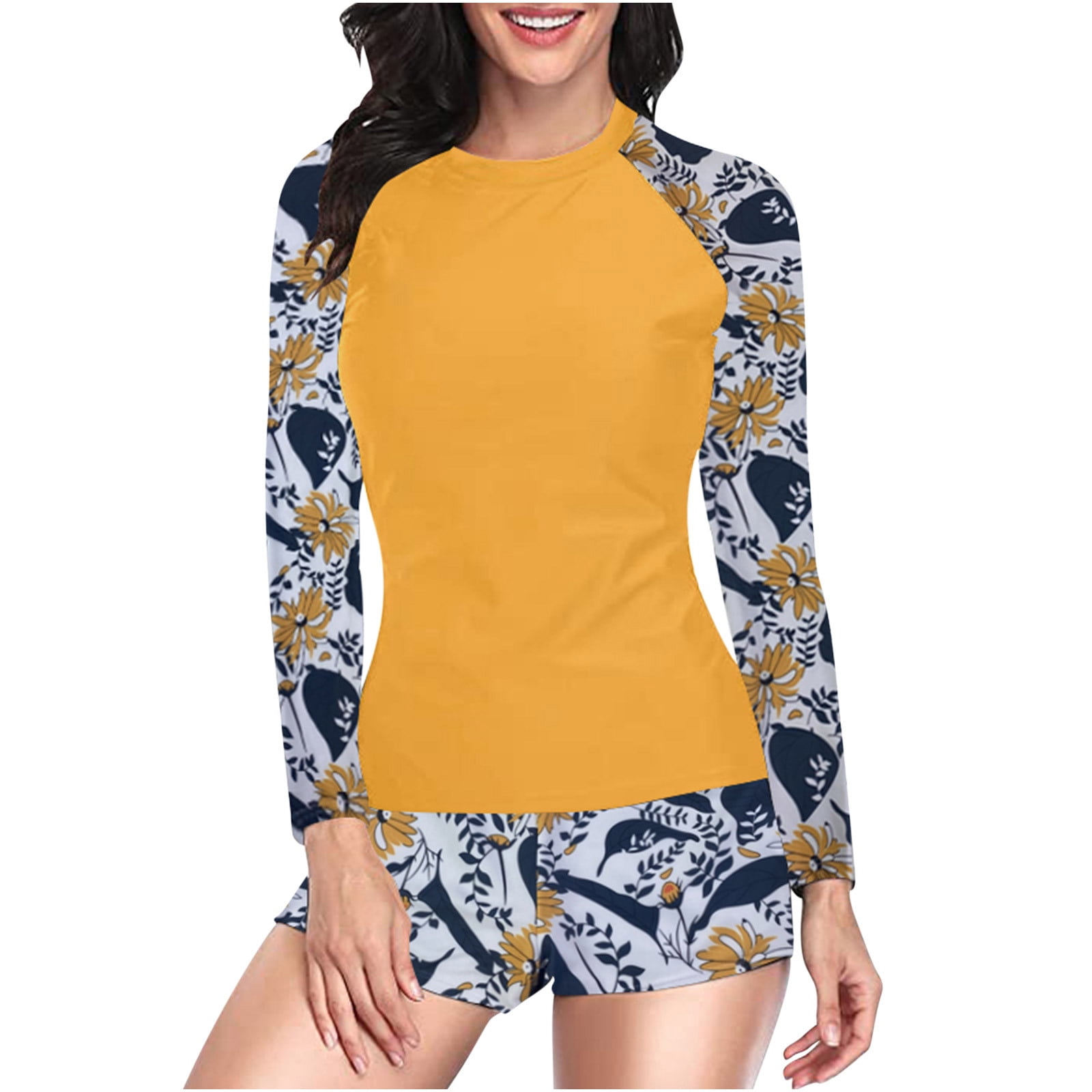 Sakmal Long Sleeve Women Bathing Suits Rash Guards Sport Two Piece ...