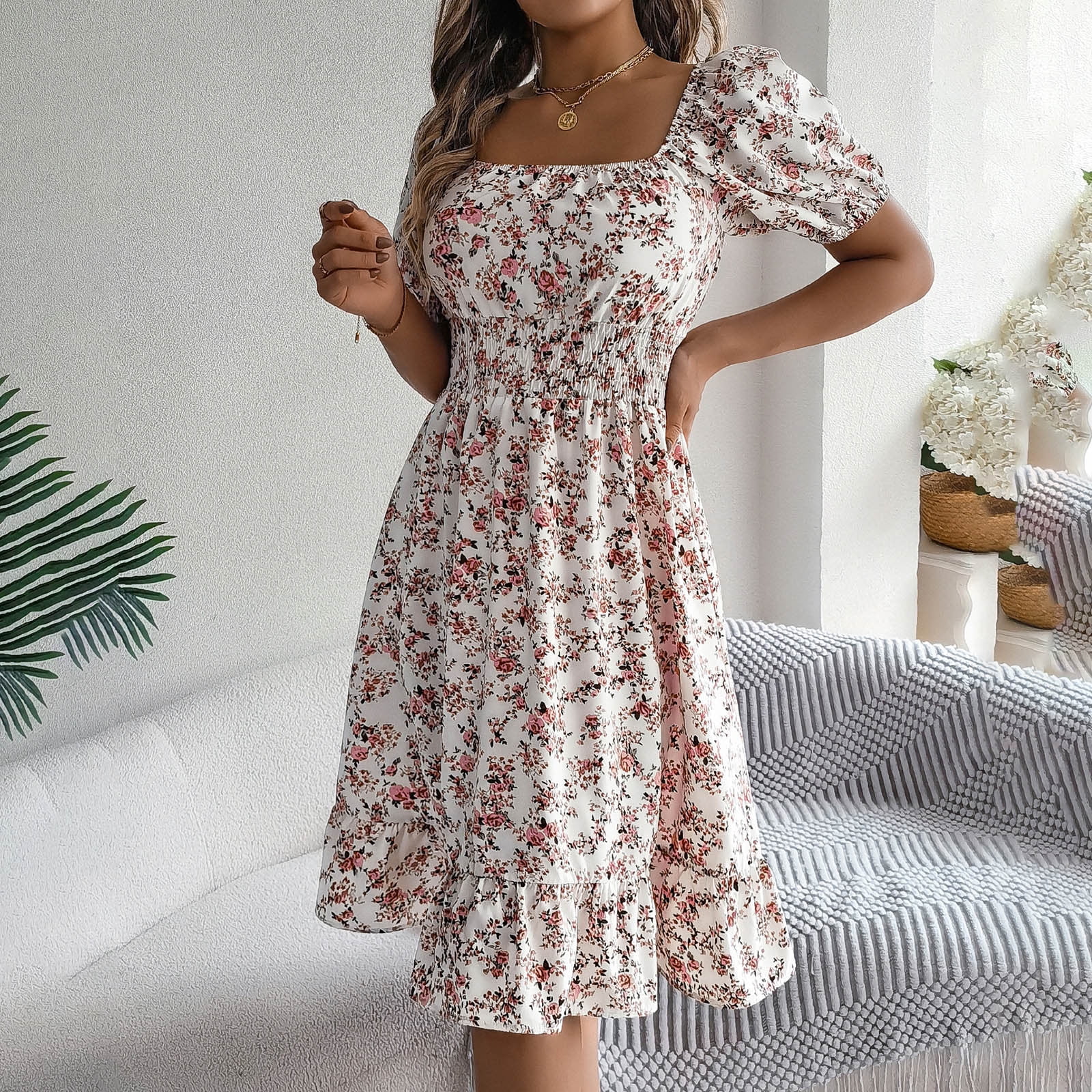 Sakmal Long Spring Dresses for Women 2025 Sundress Short Sleeve Floral ...
