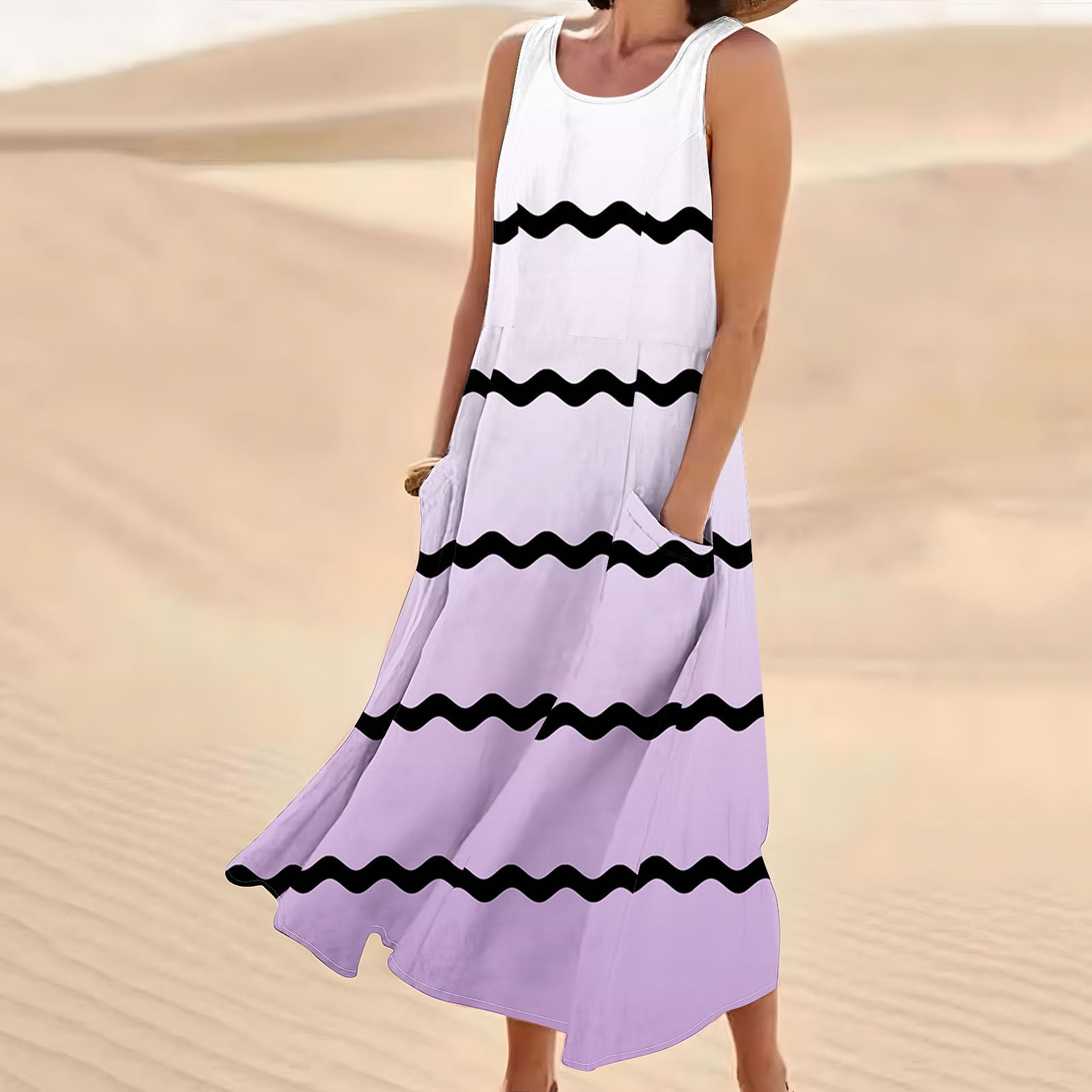 Sakmal Long Sundresses for Women Linen Sundress Purple Dress Tank ...