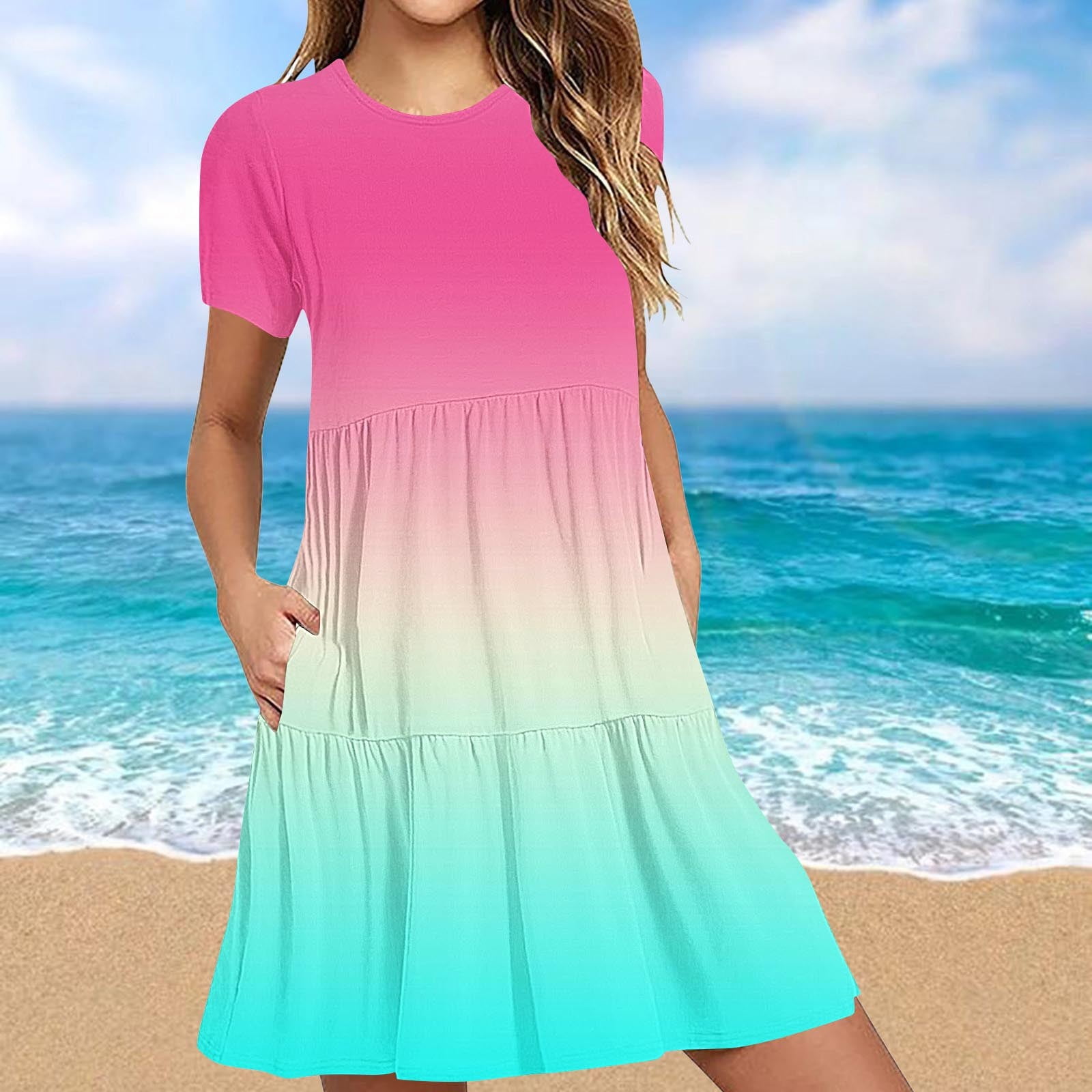 Sakmal Loose Fit Sundresses for Women 2024 Gradient with Pocket Basic ...