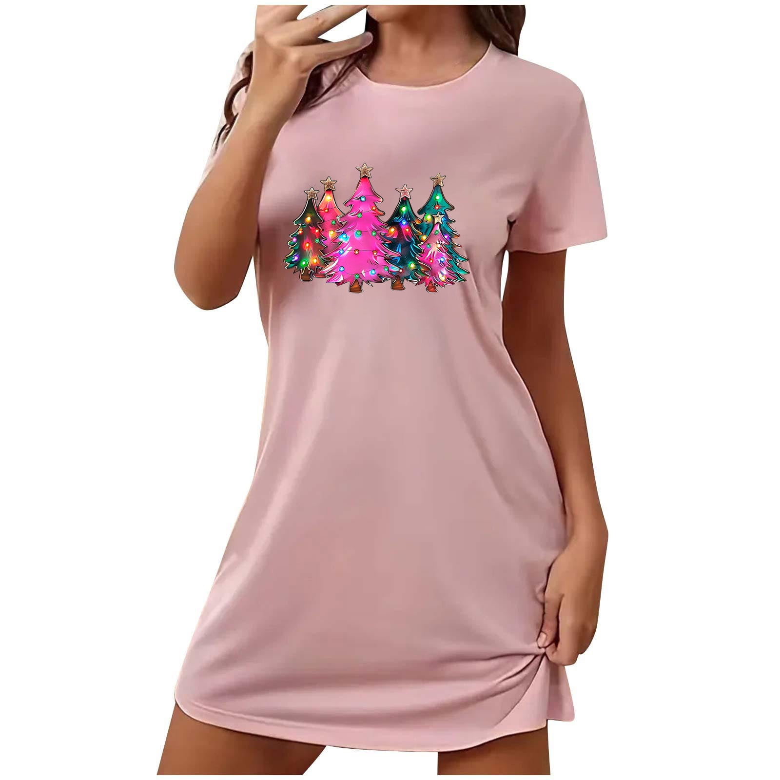 Sakmal Loose Mumu Nightgowns for Women Pink Christmas Cloud-Like Cozy ...