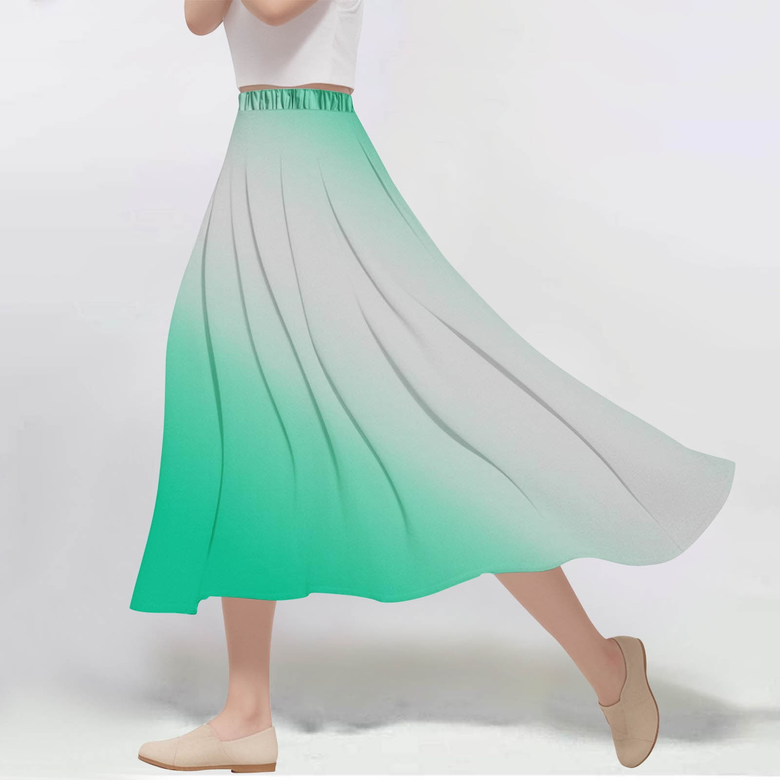 Sakmal Maxi Skirt Women Flowy Green Ruffle High Waisted A line Gradient ...