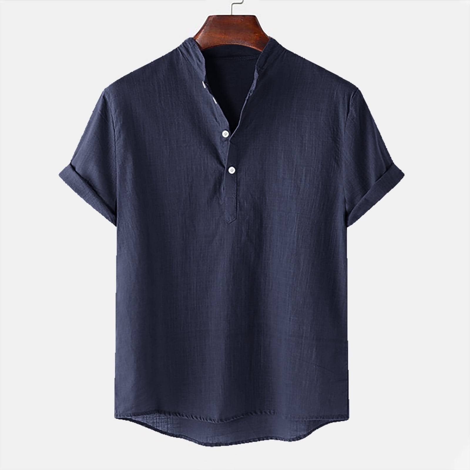 Sakmal Men'S & Big Men'S Short Sleeve Henley Blue Solid Classic Henley ...