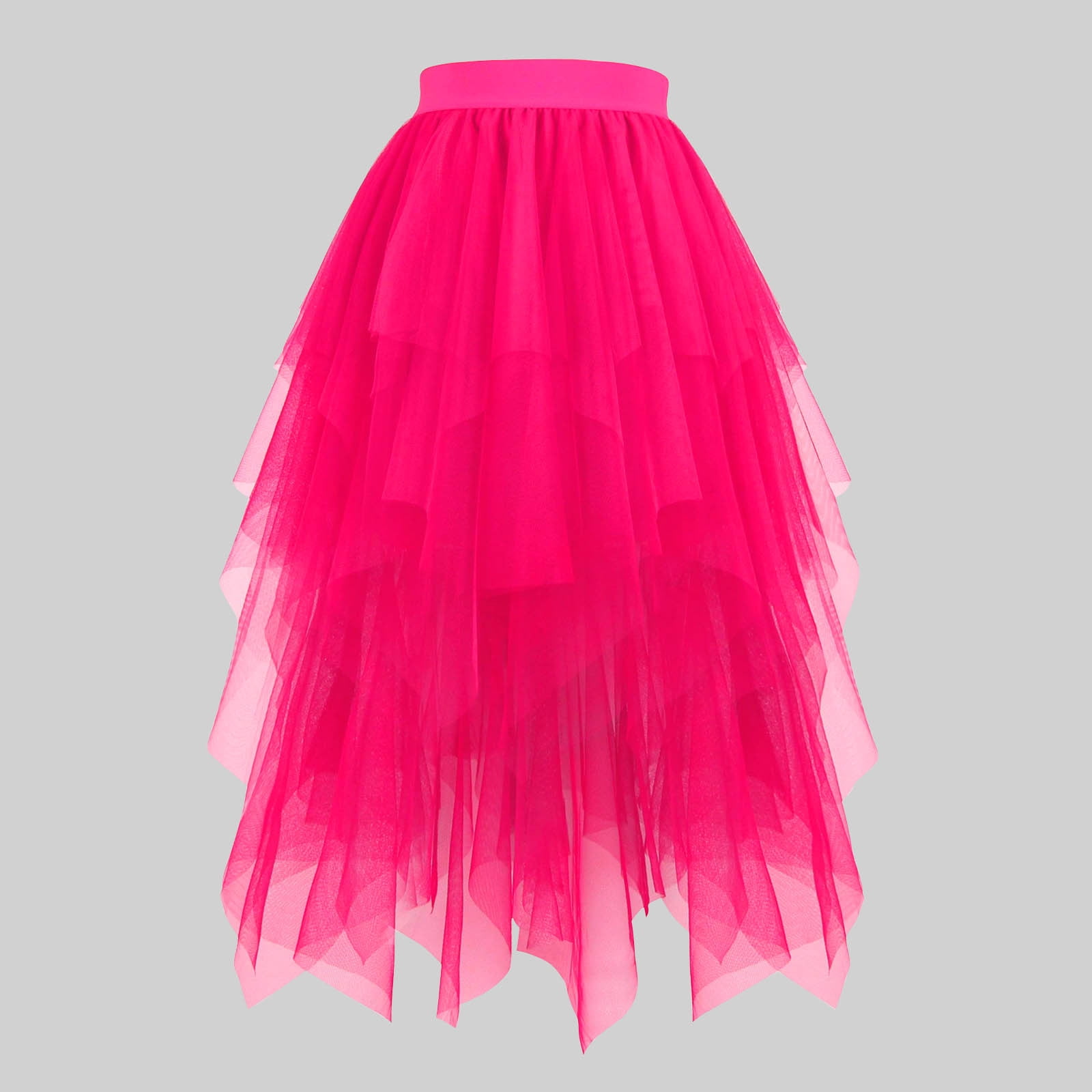 Sakmal Midi Skirt Pink Ruffle Tulle Tiered Solid Skirts for Women ...