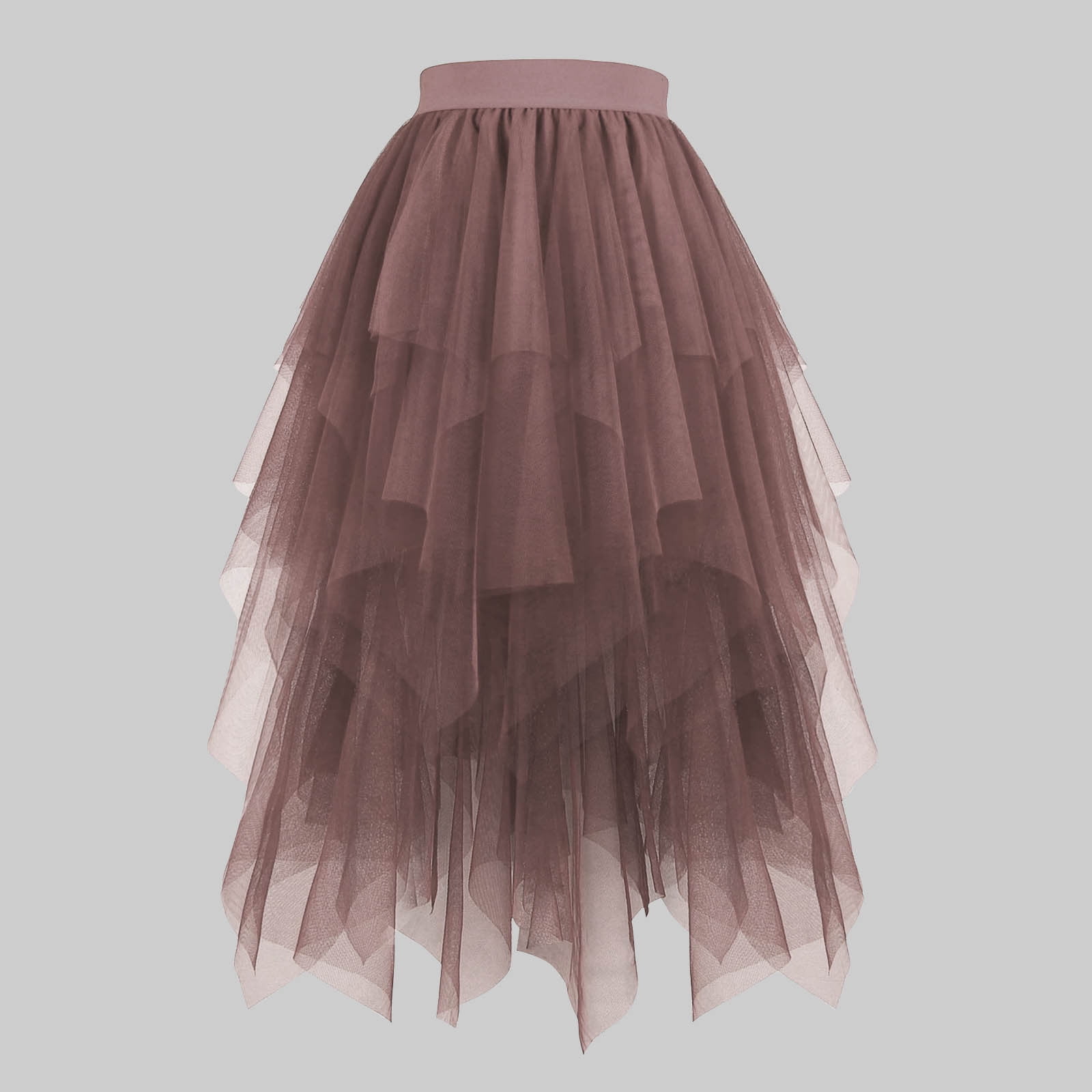 Sakmal Midi Skirt Ruffle Brown Tulle Solid Tiered Skirts for Women ...