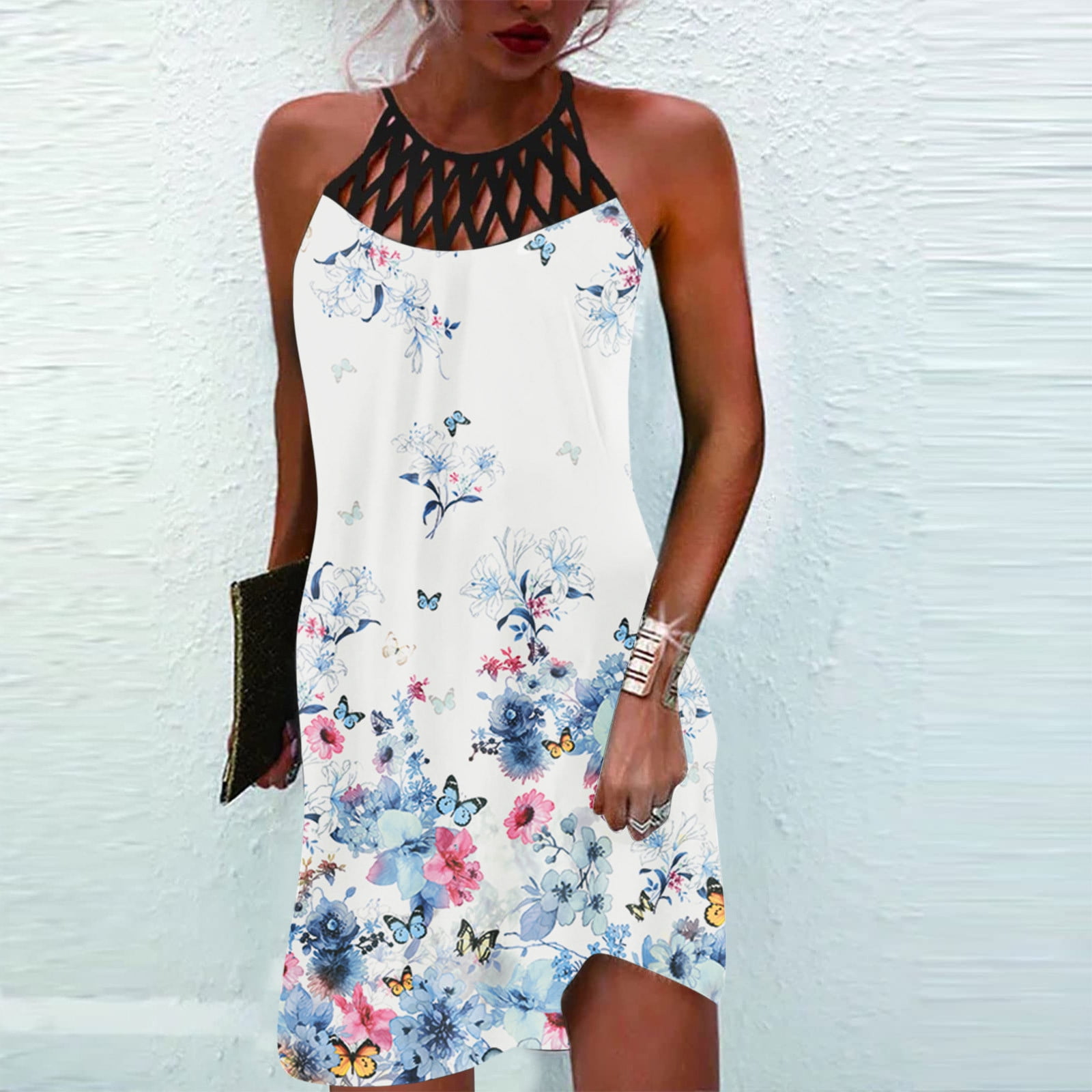 Sakmal Midi Summer Dresses for Women 2025 Shift Blue Tank Cutout Dress ...