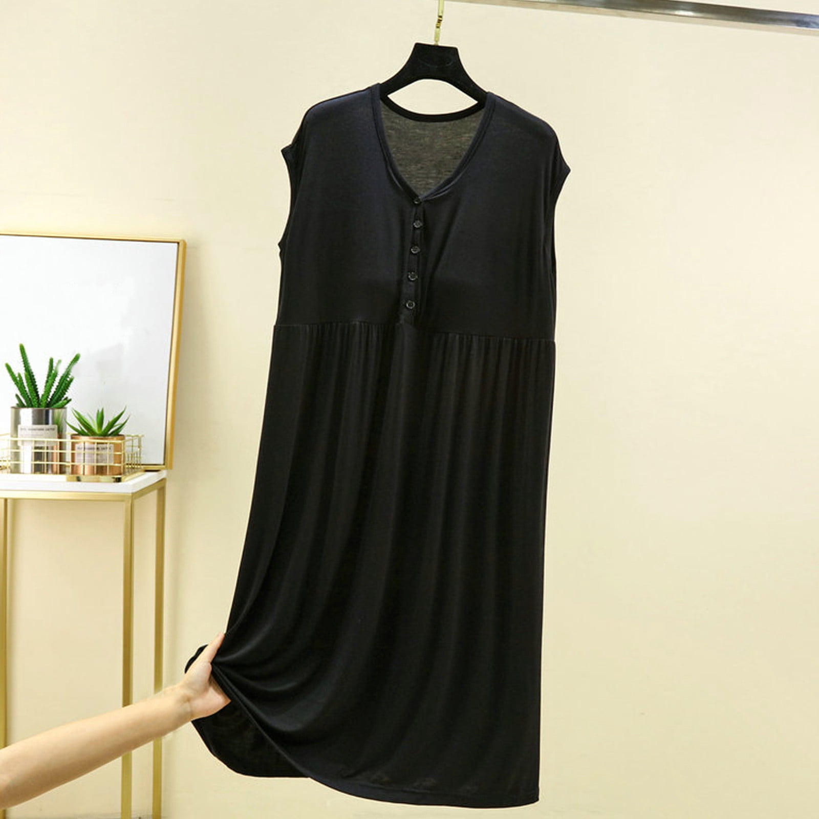 Sakmal Modal Mumu Tank Nightgowns for Women Wide Strap Soft Black ...