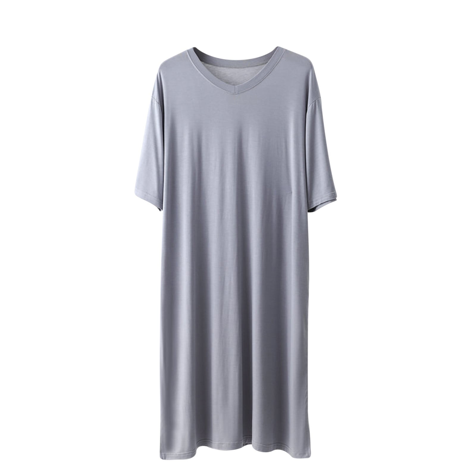 Sakmal Moo Moo for Men Short Sleeve Comfy Cotton Nightwear Gray V Neck ...