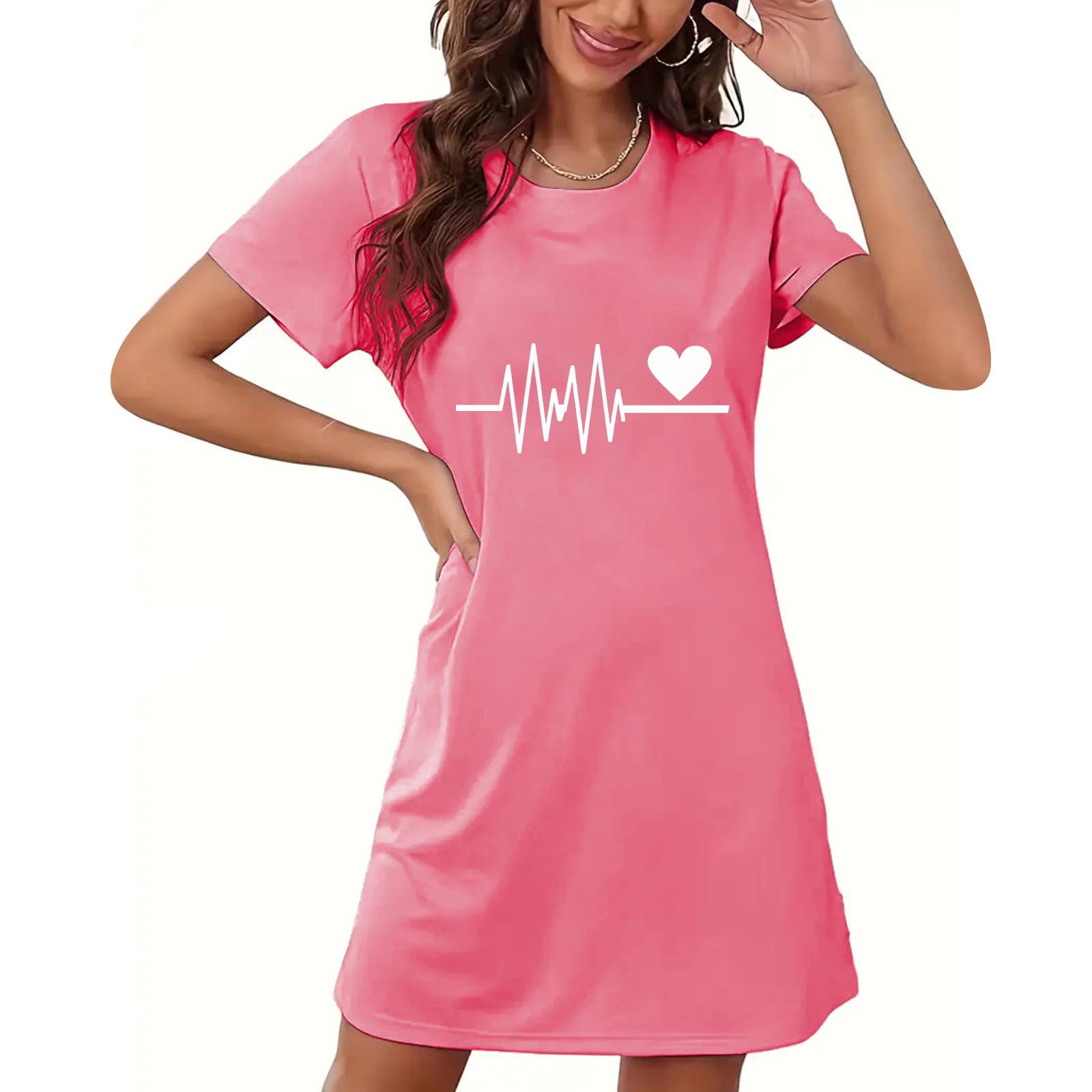 Sakmal Moo Moos for Women Nightgown Short Pink Soft Mumu Dress Heart ...