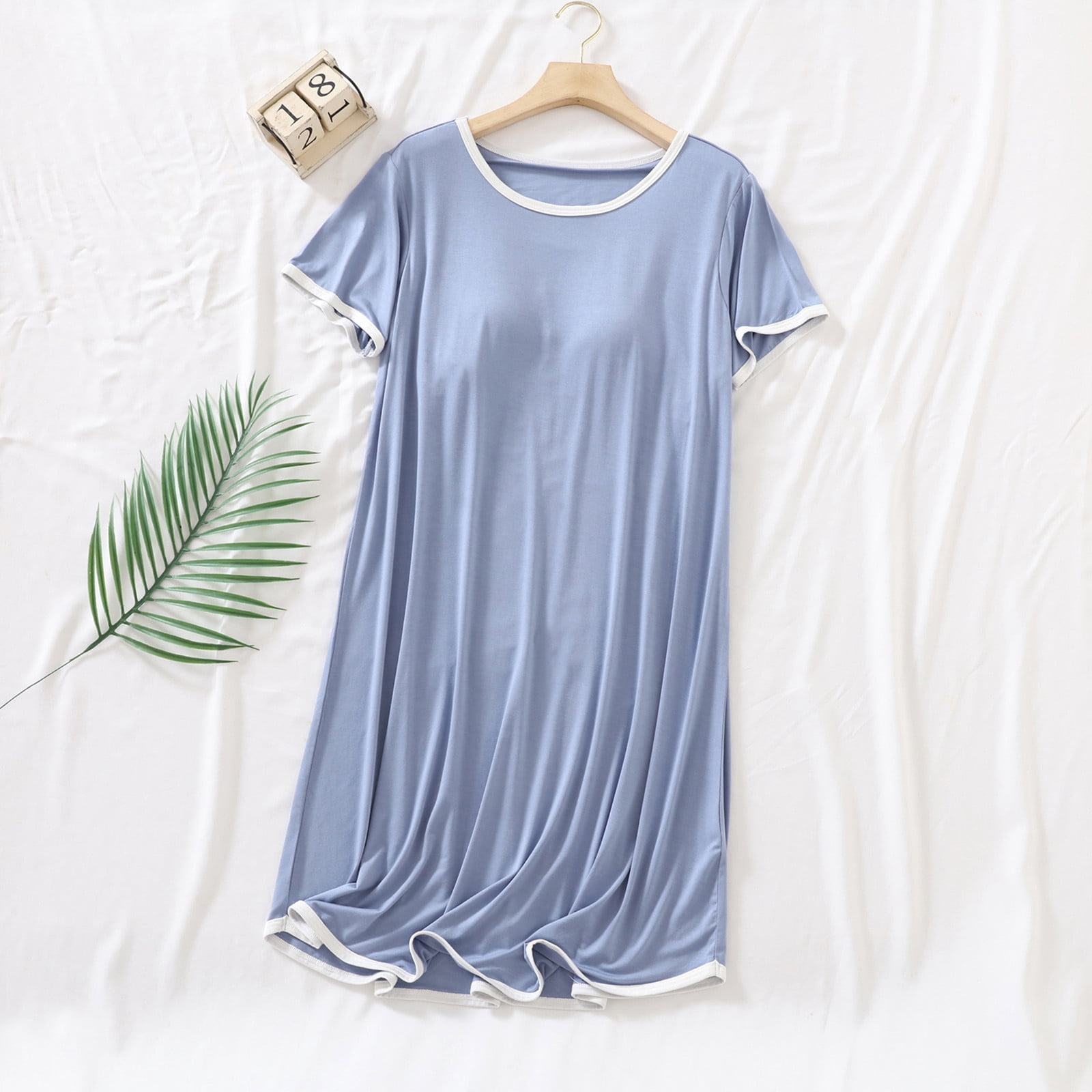 Sakmal Moomoo Nightgowns Women Modal Blue Lightweight Cute Mumu Dress ...