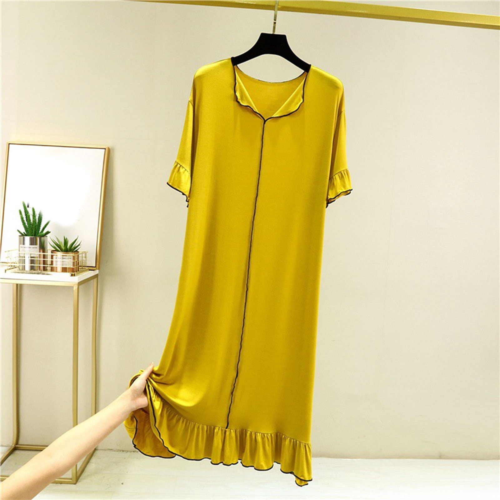 Sakmal Moomoo Nightgowns for Women Ruffle Cotton Night dress Yellow ...