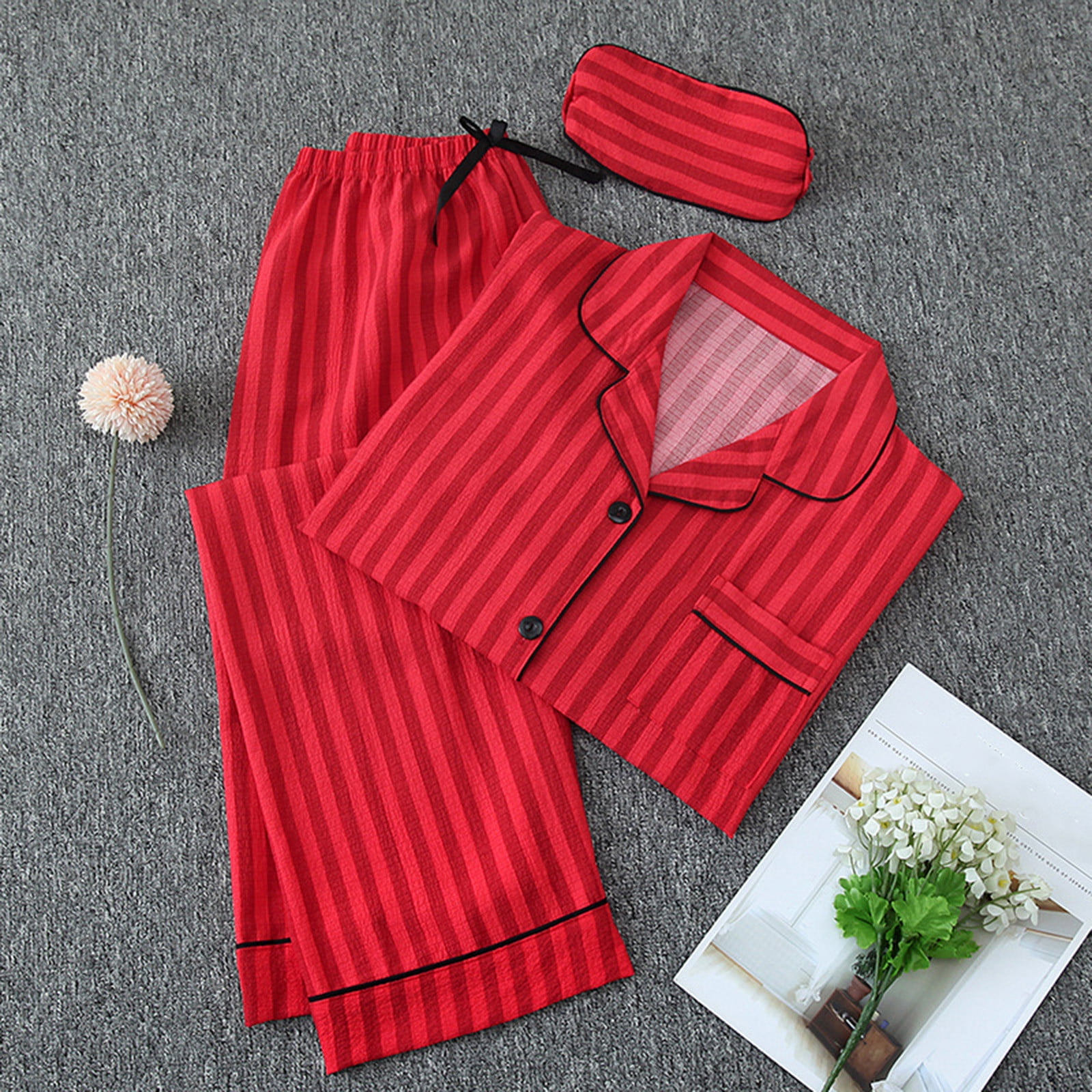 Sakmal Night Shirts for Women Pajamas Sets Long Sleeve Red Button Down ...