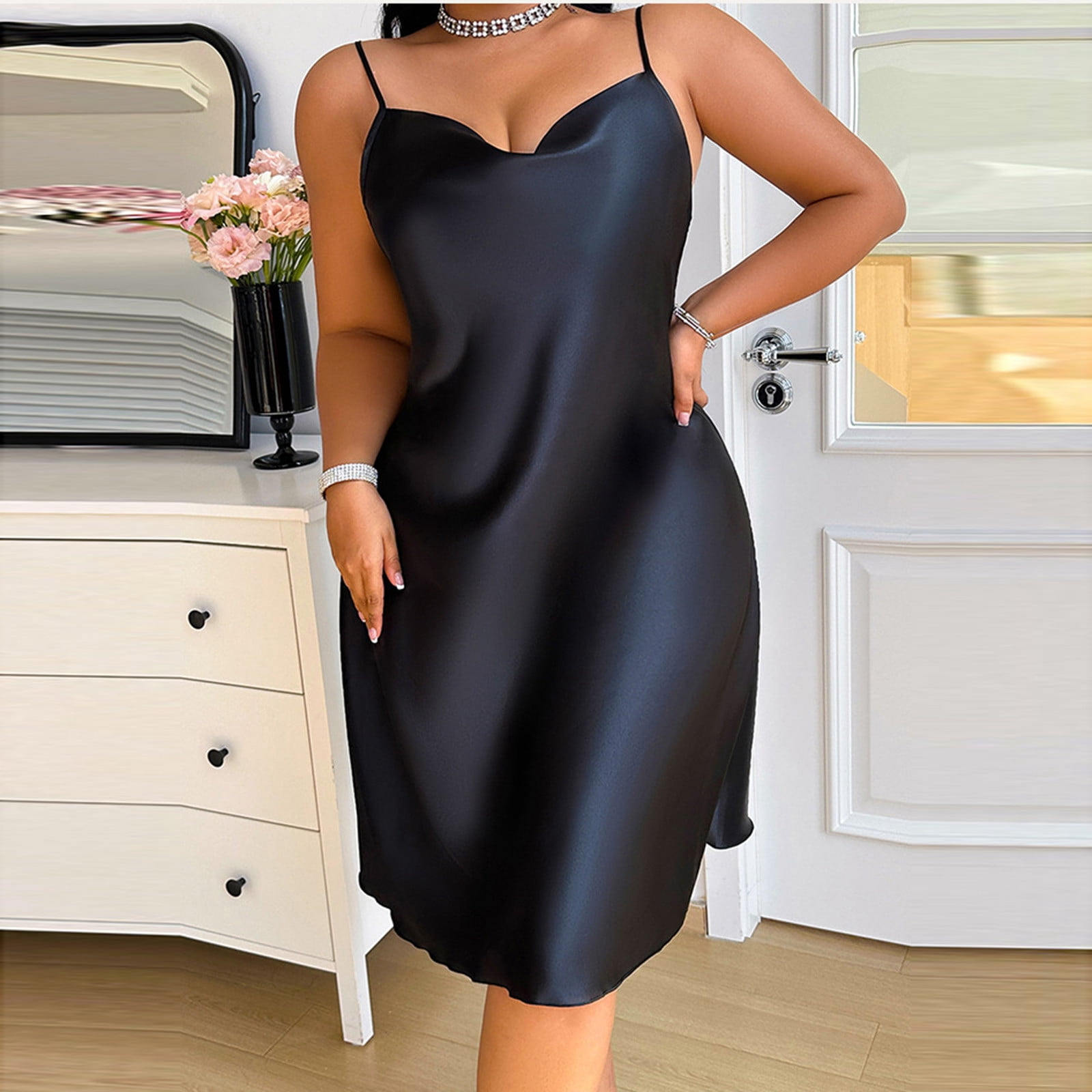 Sakmal Nightgowns Women Silky Plus Size Chemises Night dress Sleeveless ...